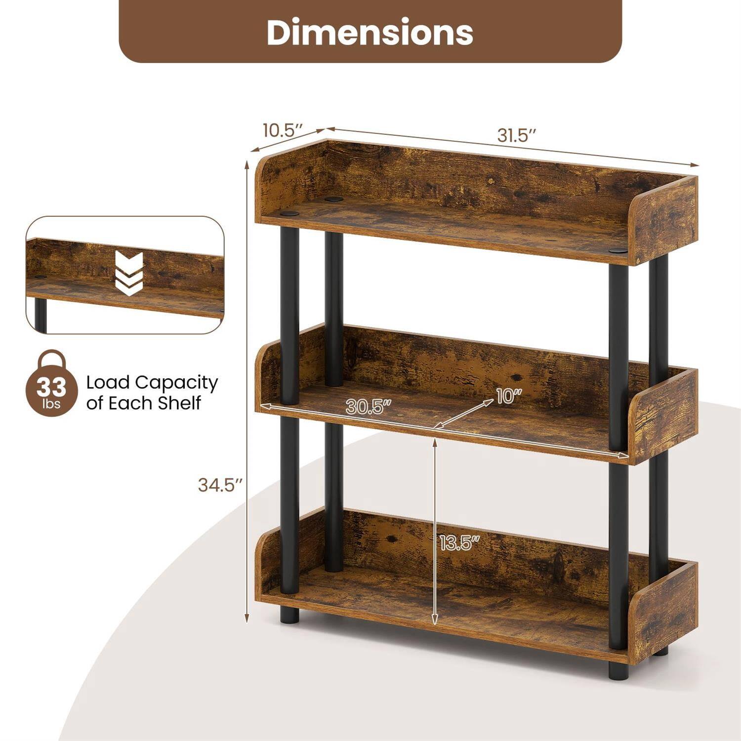 Pefilos 3 Tier Bookshelf with Anti Tipping Kit, Industrial Storage Unit ...