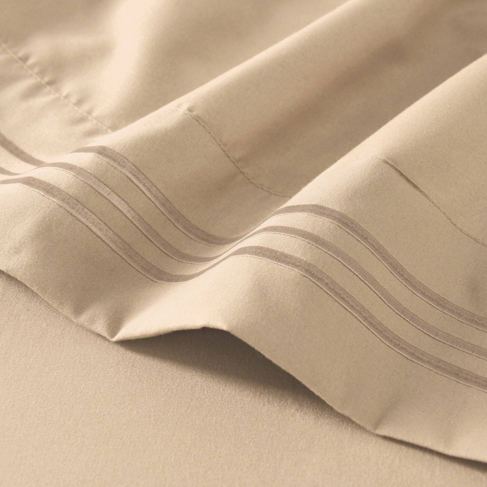 MarCielo 3/4 Pcs Soft Solid & Embroidery Bed Sheets Set Beige S4PCS_F ...