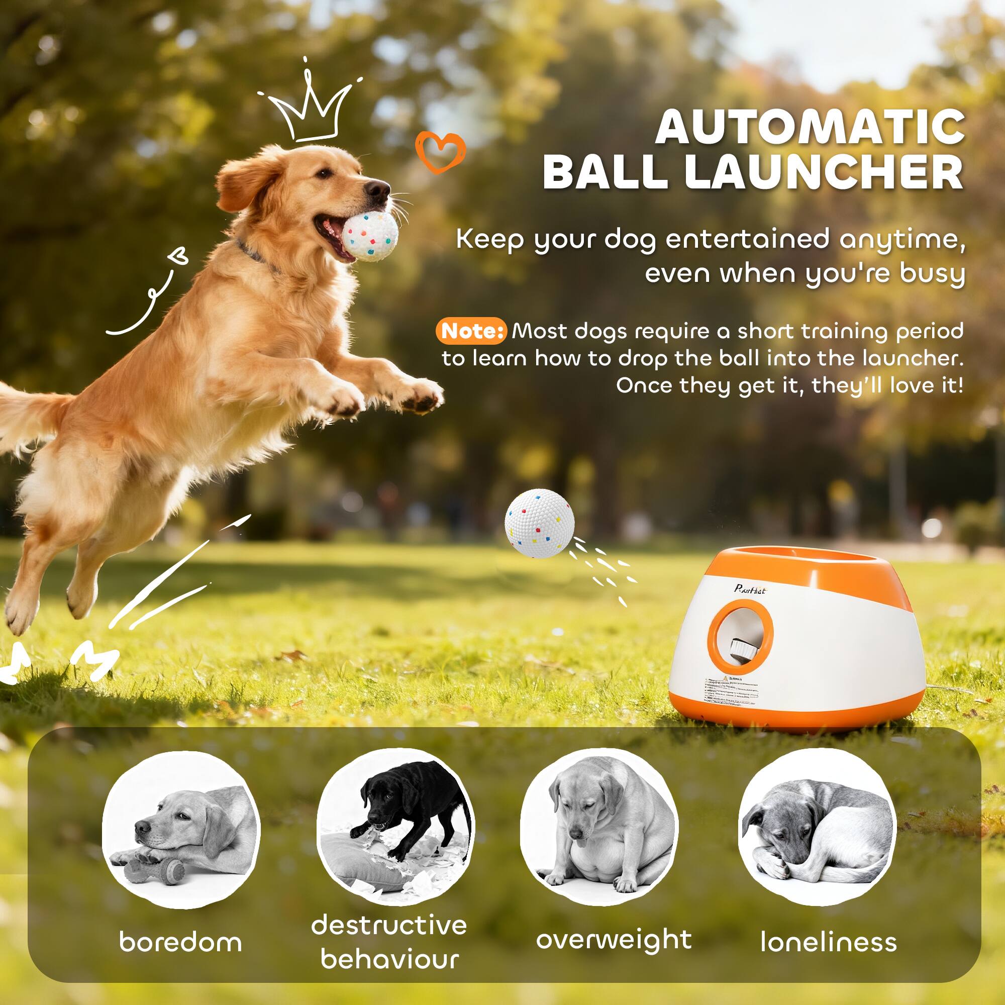 Pawhut Dog Ball Launcher with 26 80 FT Distance Orange D03-006V00OG ...