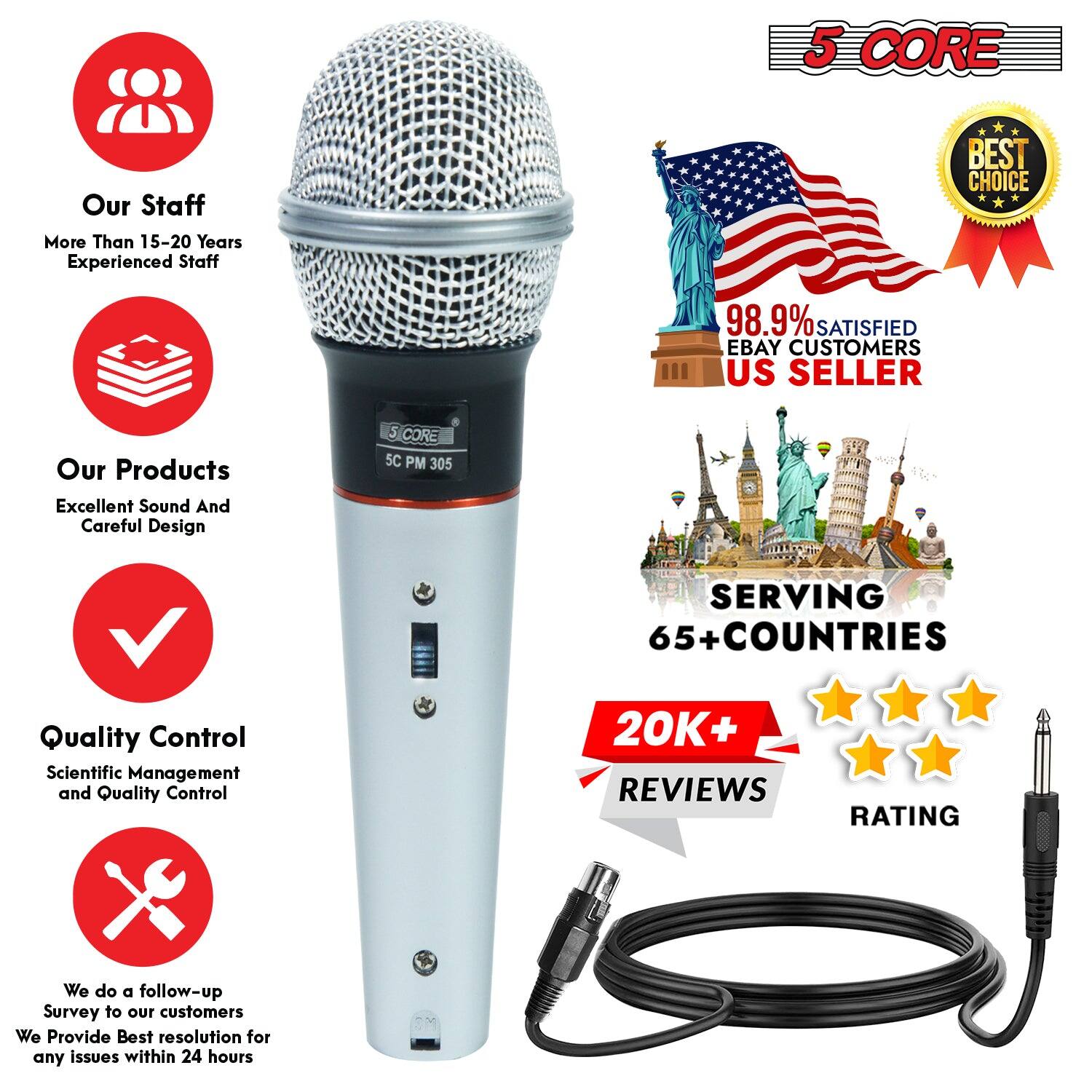 5 CORE XLR Microphone Dynamic Mic Karaoke Singing Studio Mics Handheld ...