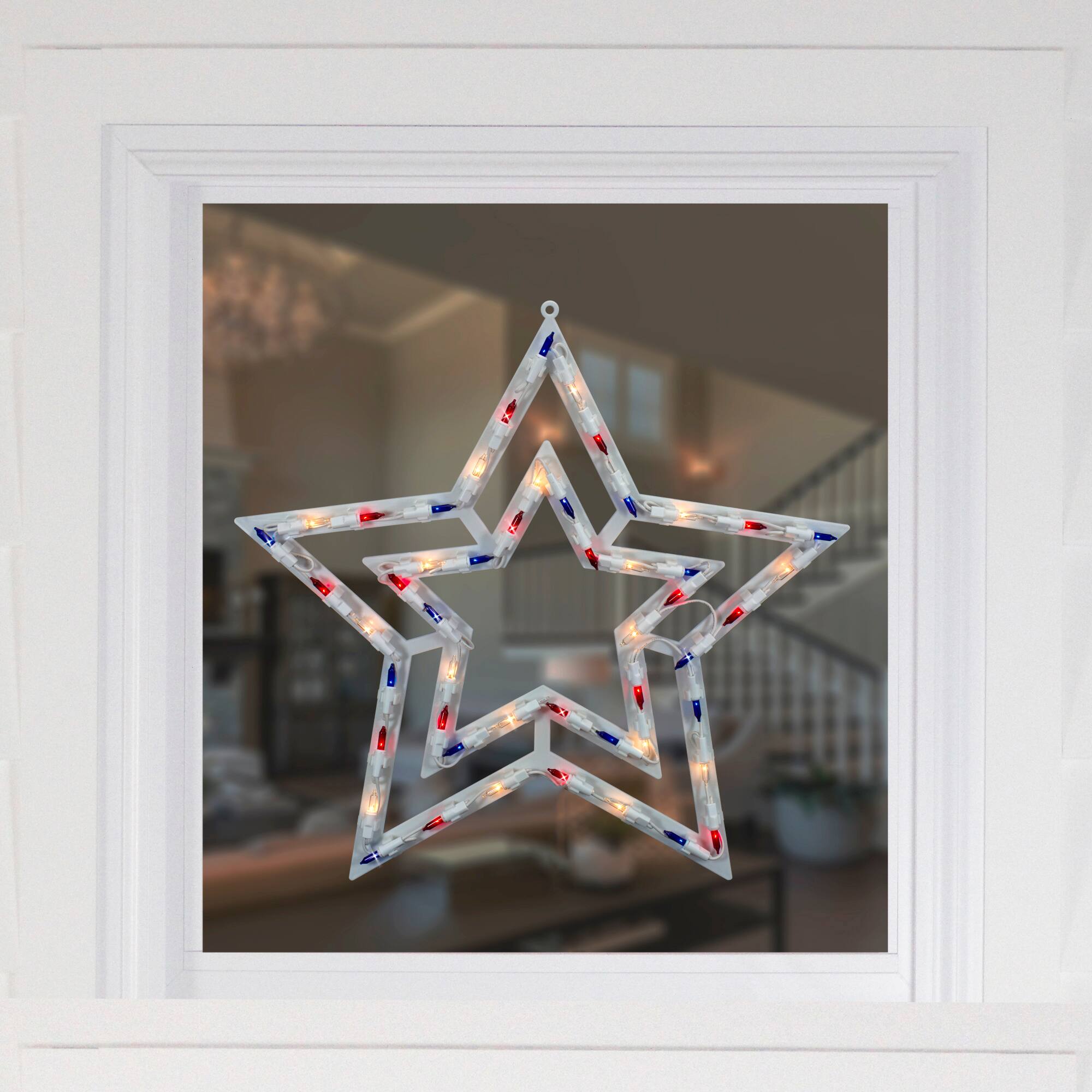 Northlight Lighted Patriotic Star Window Decoration 17" White 34175087 ...