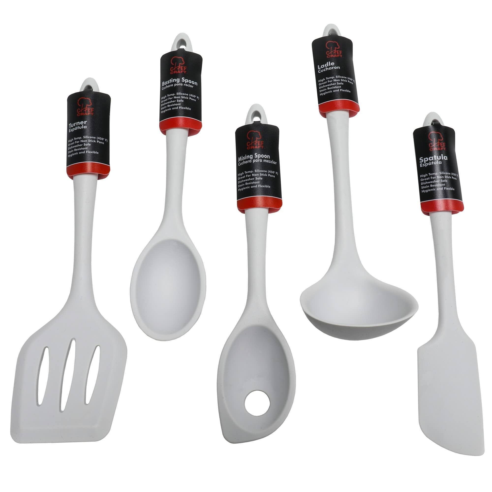 Chef Craft 5 Piece Premium Silicone Kitchen Tool and Utensil Set Gray ...