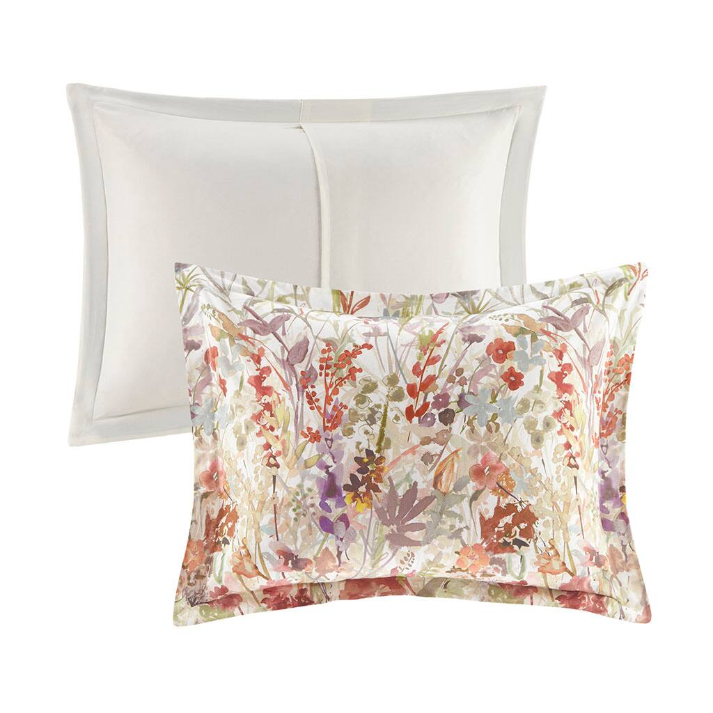 Gracie Mills Millicent 3 Piece Bloom Cotton Printed Duvet Cover Set White/Red 4907-21PM - Best Buy