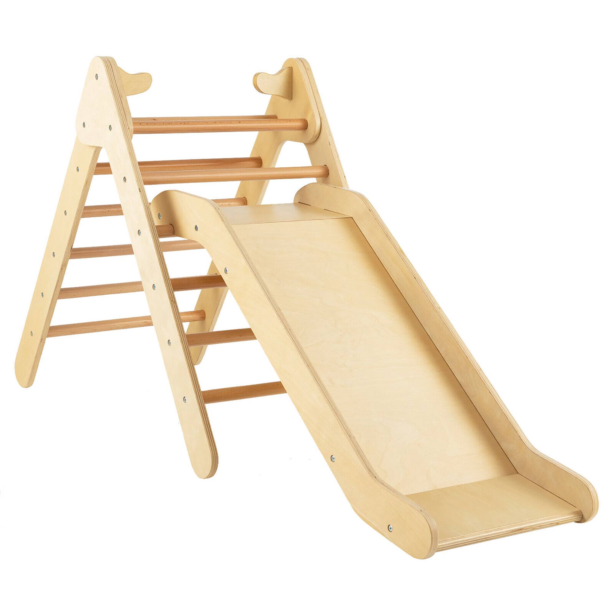 Costway 2 in 1 Wooden Climbing Triangle Set Triangle Climber w/ Ramp ...