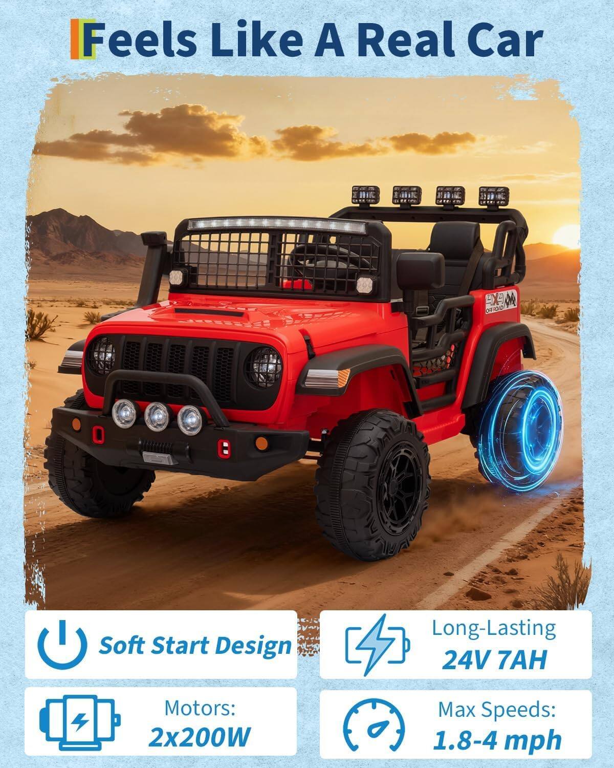 Homhougo 24V 2 Seater Kids Ride On Car with Remote Control, Wide Seat ...