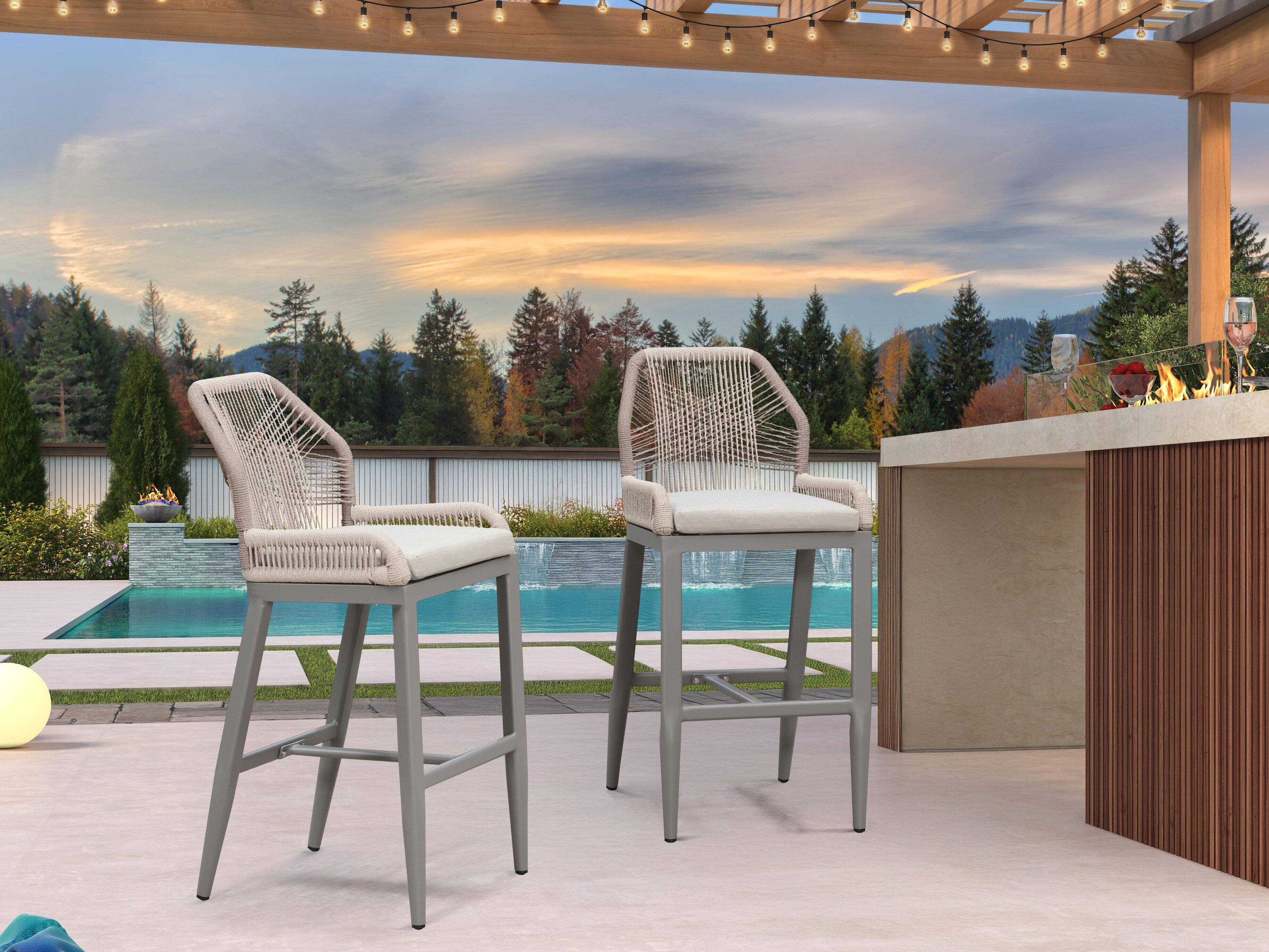 PURPLE LEAF Patio Outdoor Bar Stool Bar Height Set of 2 Rattan Chair ...