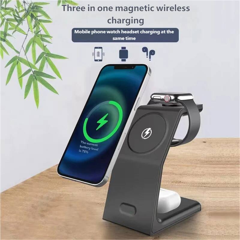 RISOKEYS Magnetic 3 in 1 Wireless Charger with Charging Port Desktop ...