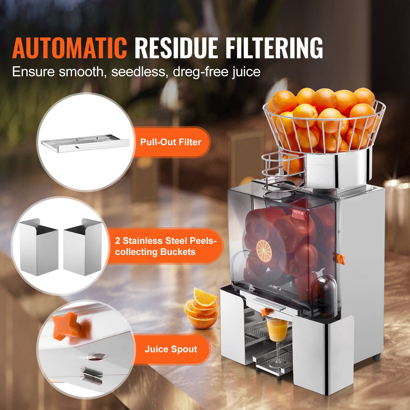 VEVOR Commercial Orange Juicer Machine, 120W Automatic Feeding Juice ...