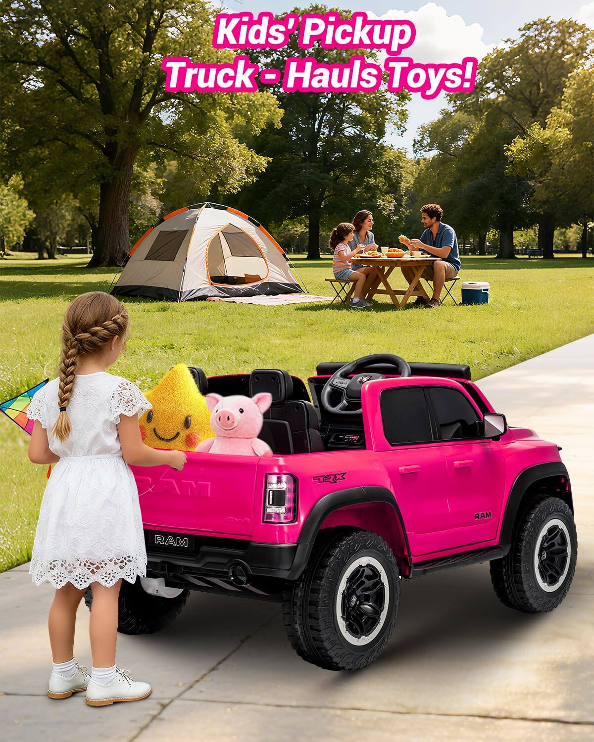Acekool Kids Ride On Pickup Car, 12V Licensed RAM Electric Ride On ...