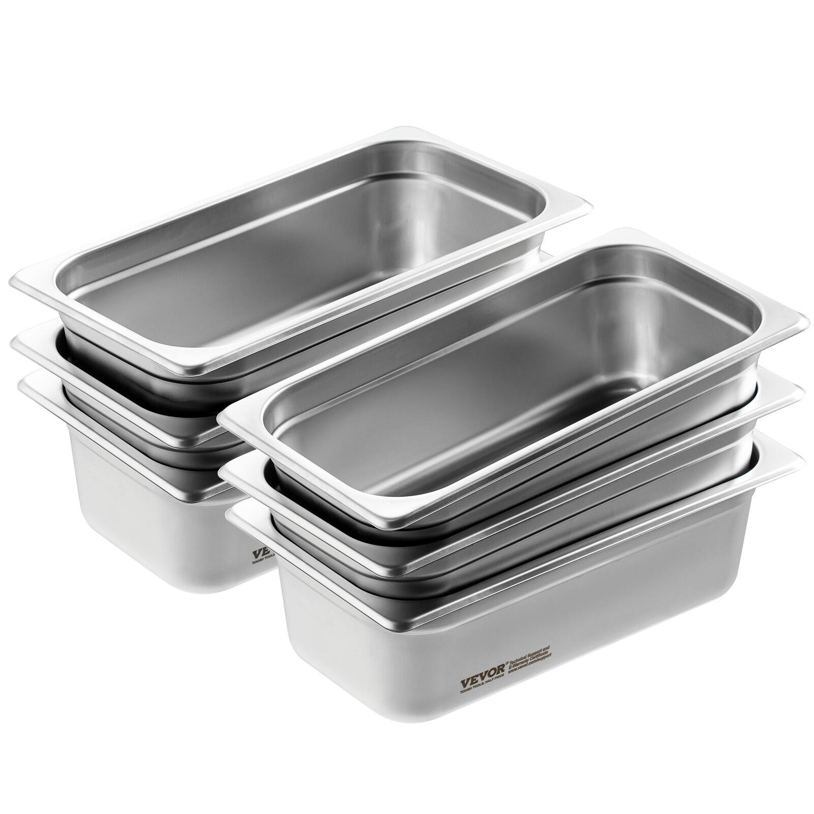 VEVOR 6 Pack Hotel Pans, 1/3 Size Anti Jam Steam Pan, 0.8mm Thick ...