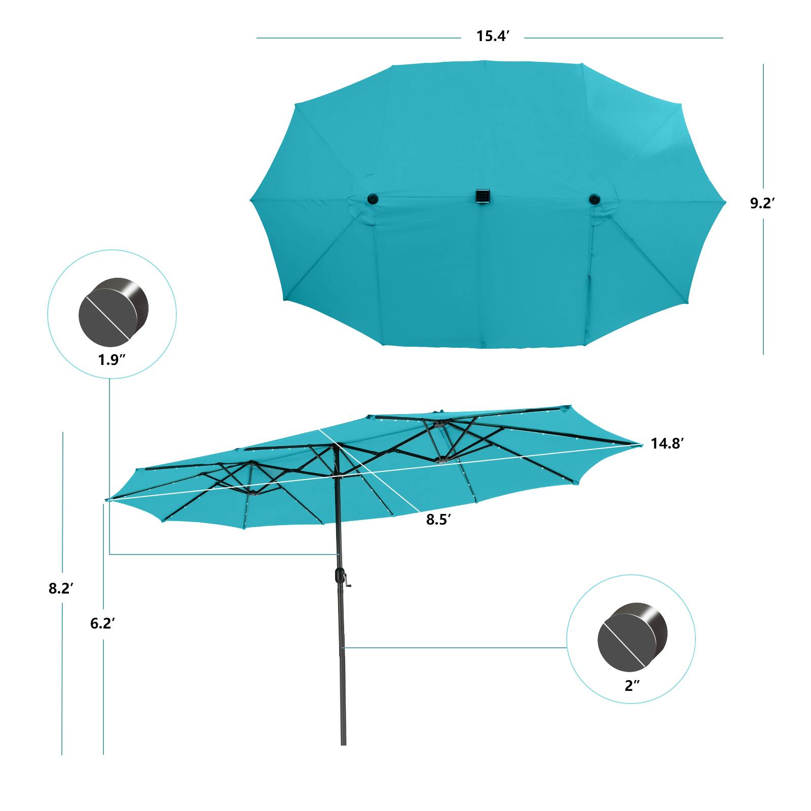 Gymax 15FT Twin Patio Double Sided Umbrella 48 Solar LED Lights Crank ...
