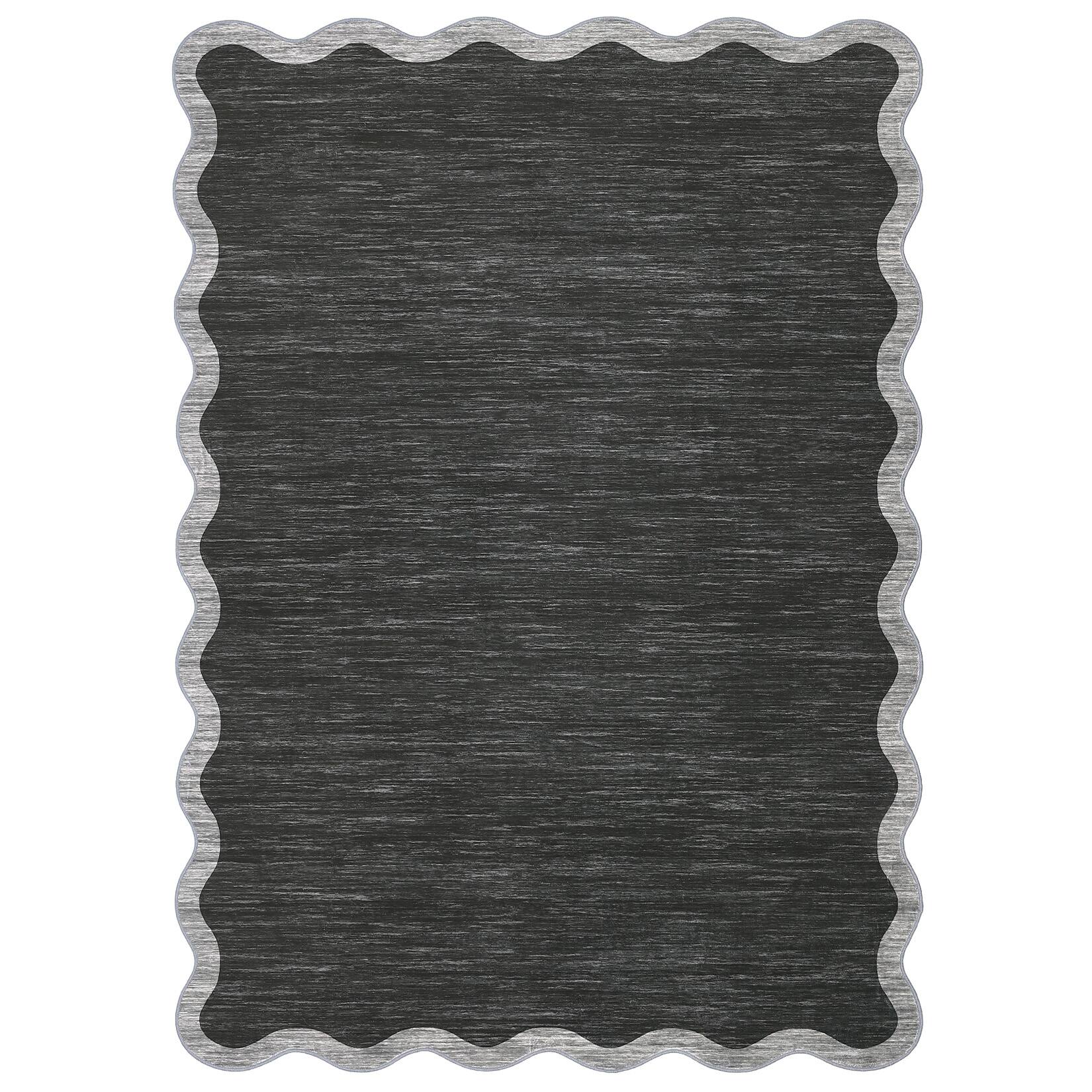 GARVEE Modern Soft Solid Tone Area Rug Scalloped Edges Machine Washable ...