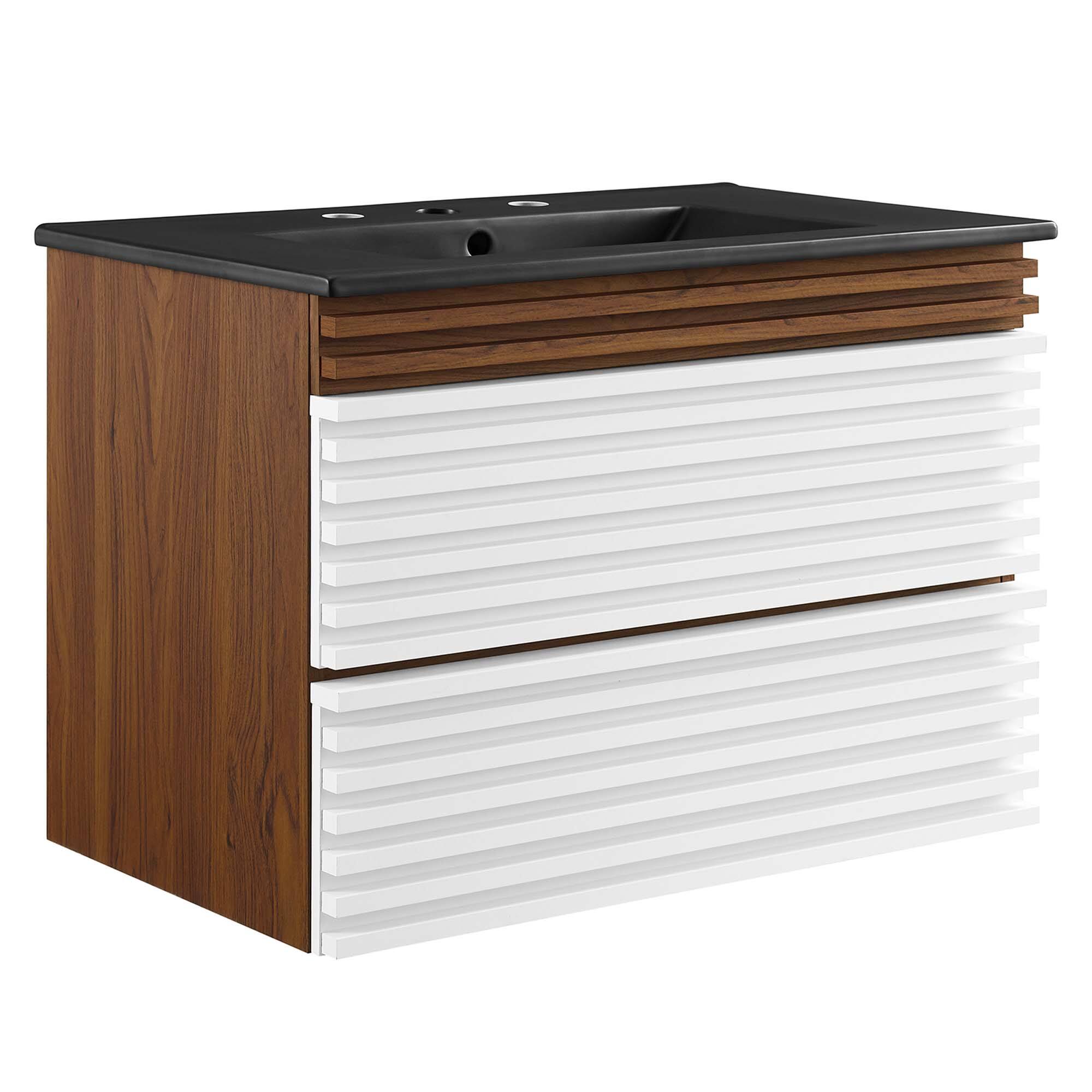 Modway Render Wall Mount Bathroom Vanity with Black Basin Included ...