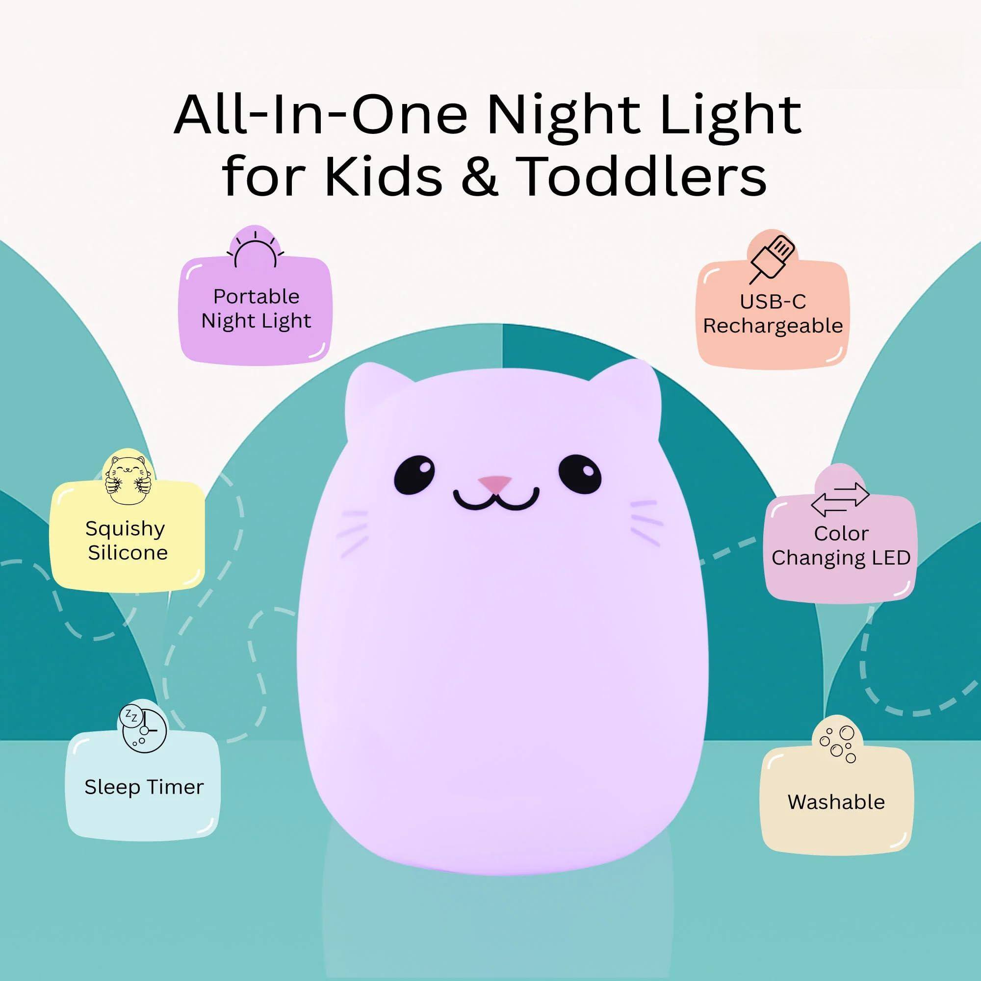 MAGICAL RUBS Clive The Cat Squishy Silicone Night Light For | Cute With ...