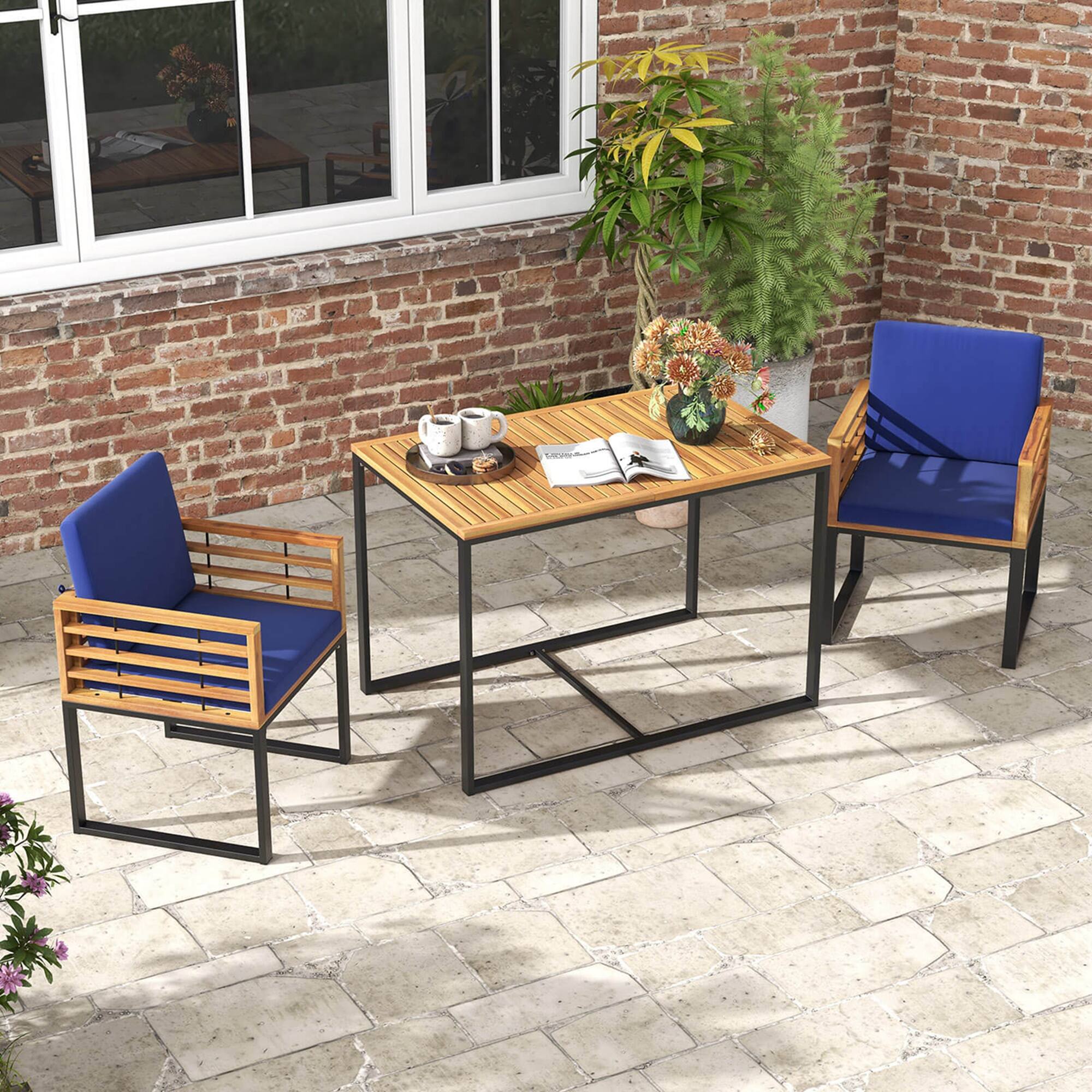 Costway 3 PCS Patio Dining Table Set with Bistro Chairs Large Coffee ...