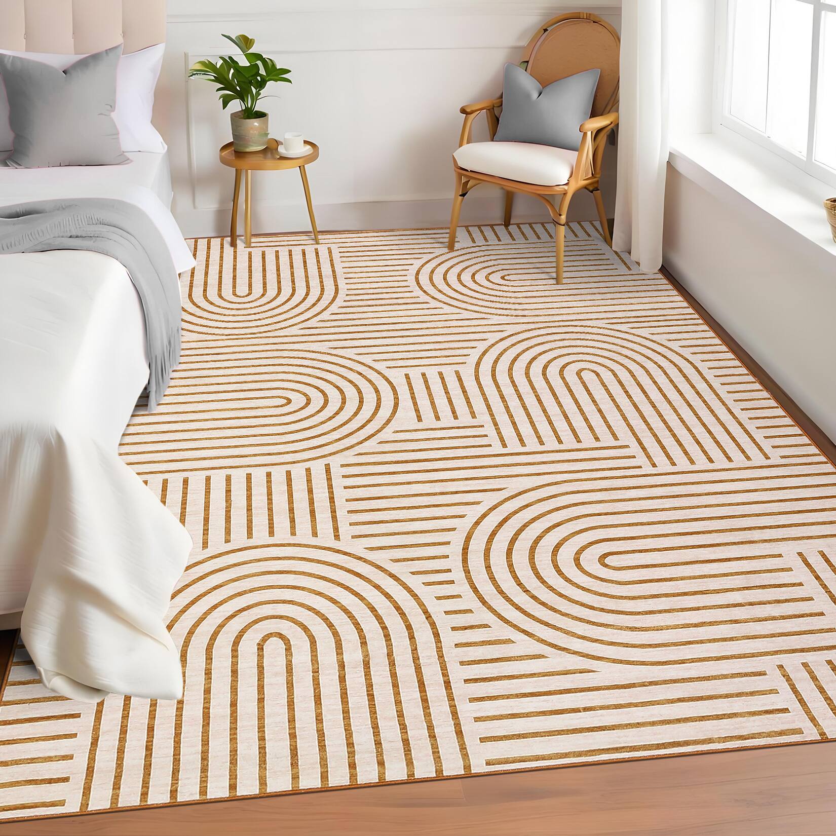 GARVEE Geometric Line Area Rug Modern Rhythm Low Pile Non Slip Machine ...