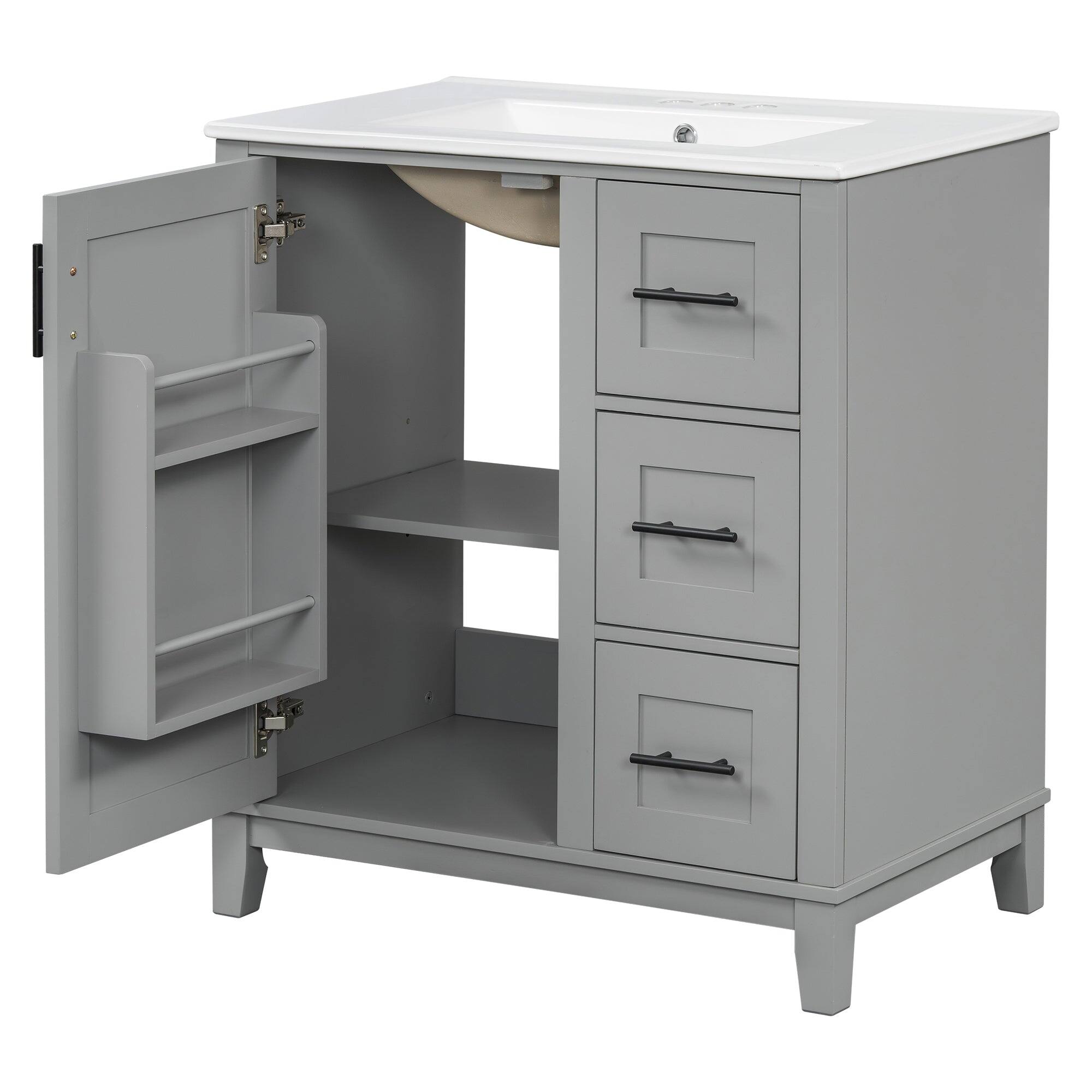 Boyel Living 30 Inch Modern Grey Bathroom Vanity with Ceramic Sink ...