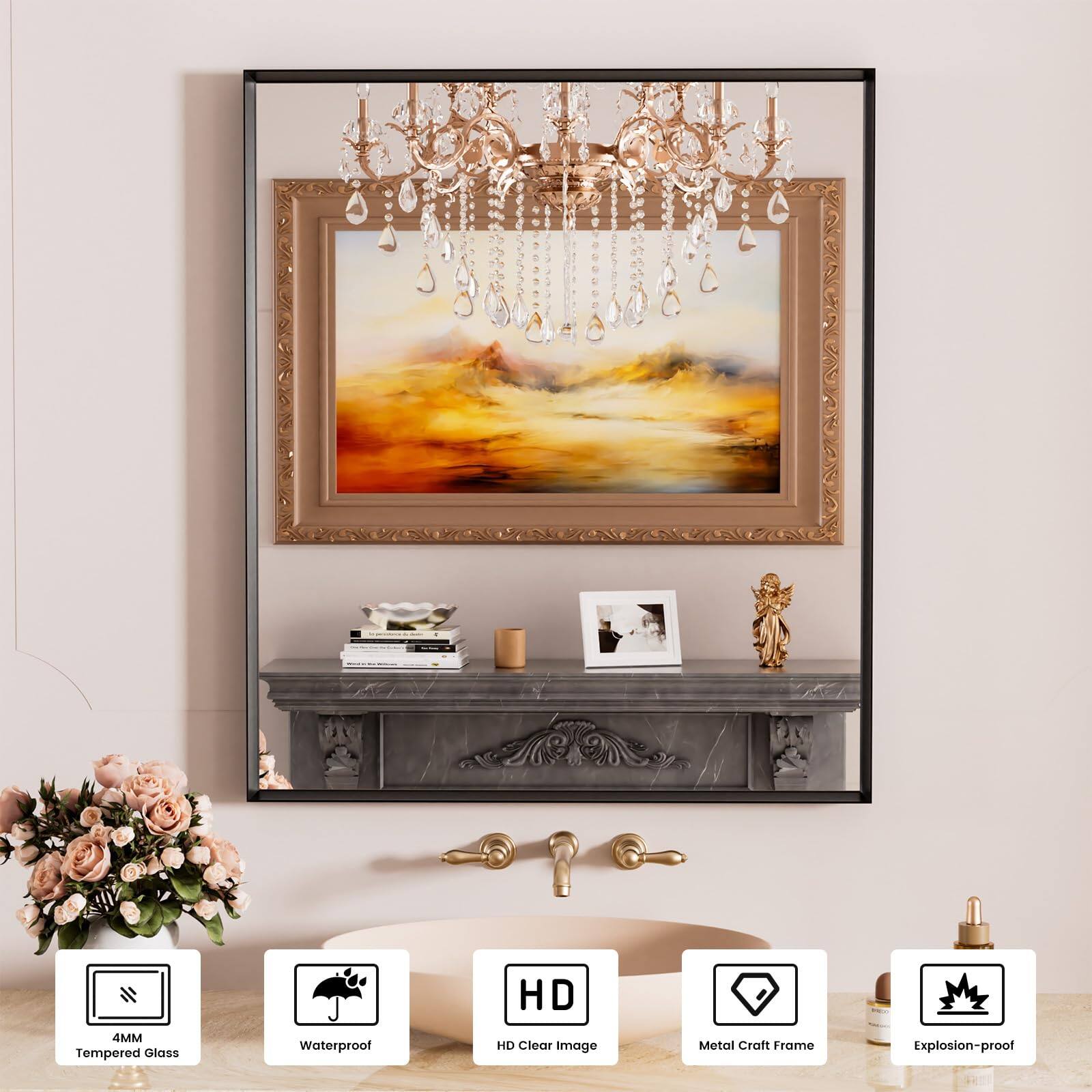 Cedar Assembly Bathroom Mirror Metal Vanity Tempered Glass Square ...