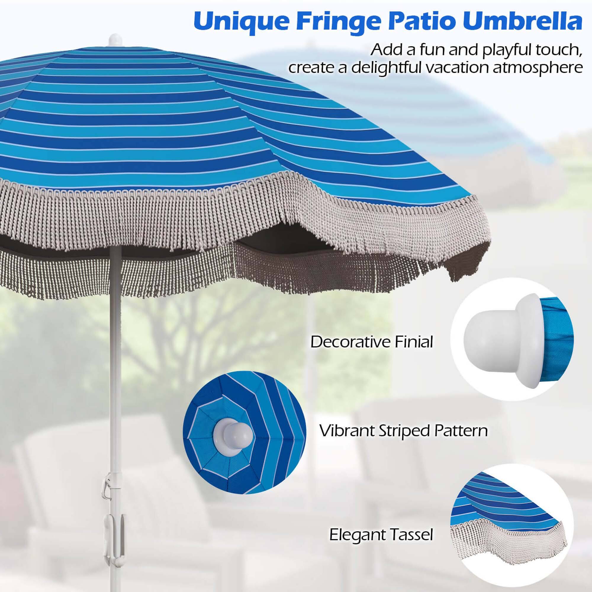 Costway 6.5 FT Outdoor Fringe Patio Umbrella with Carrying Bag Push ...