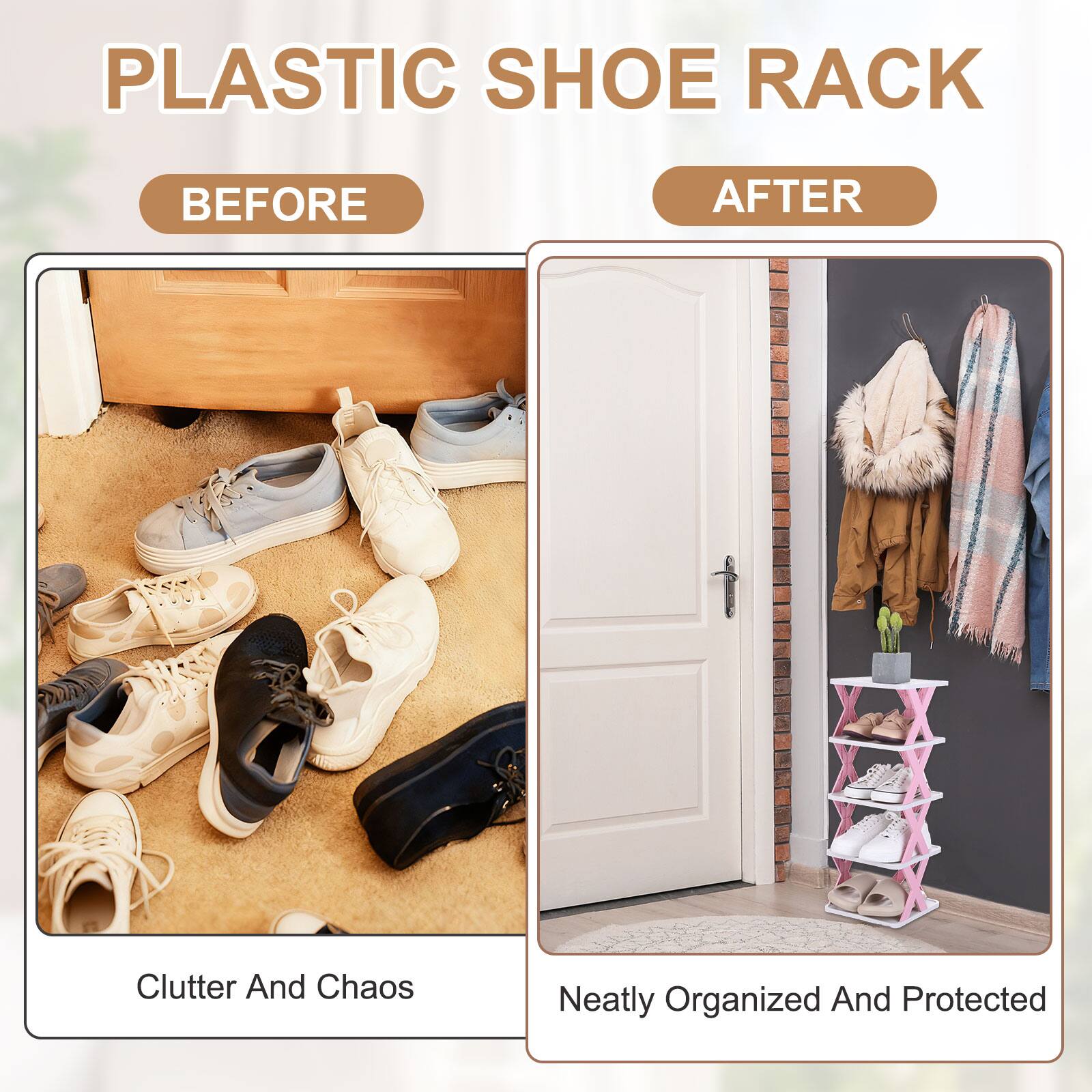 Unique Bargains 4 Tier Plastic Shoe Rack, Vertical Stackable Folding ...
