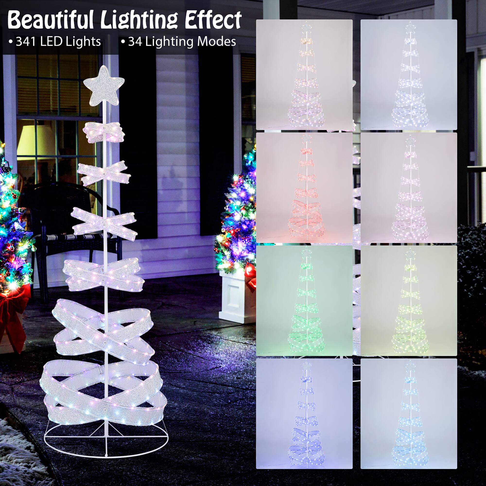 Gymax Pre lit Spiral Christmas Tree Light Up Artificial Tree w/ 341 LED ...