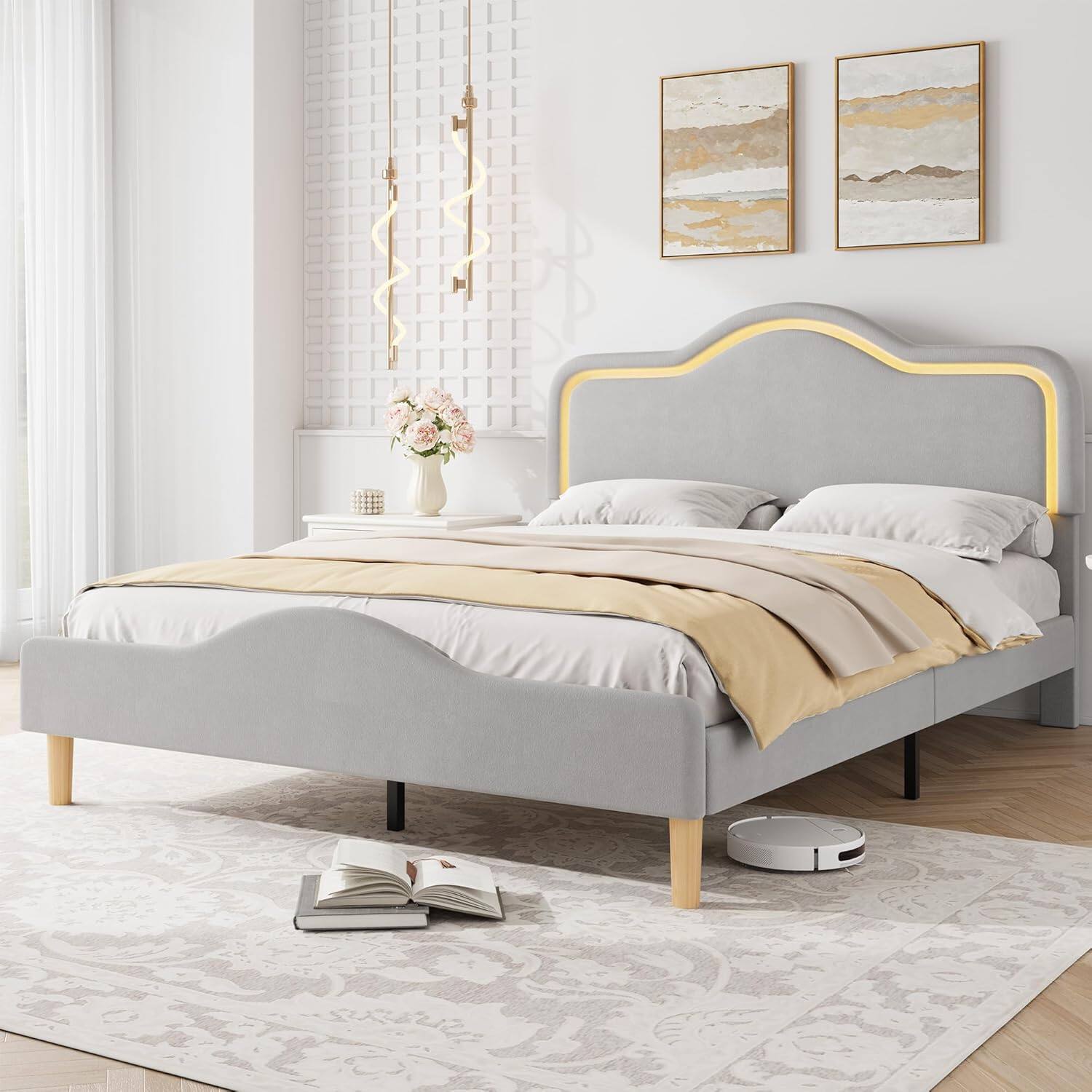 GARVEE Full Size Bed Frame with Adjustable LED Headboard, Velvet ...