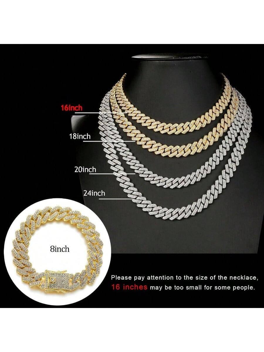 Live At Space 2 Pieces Cuban Link Chain Mens Iced Out Miami Necklace ...