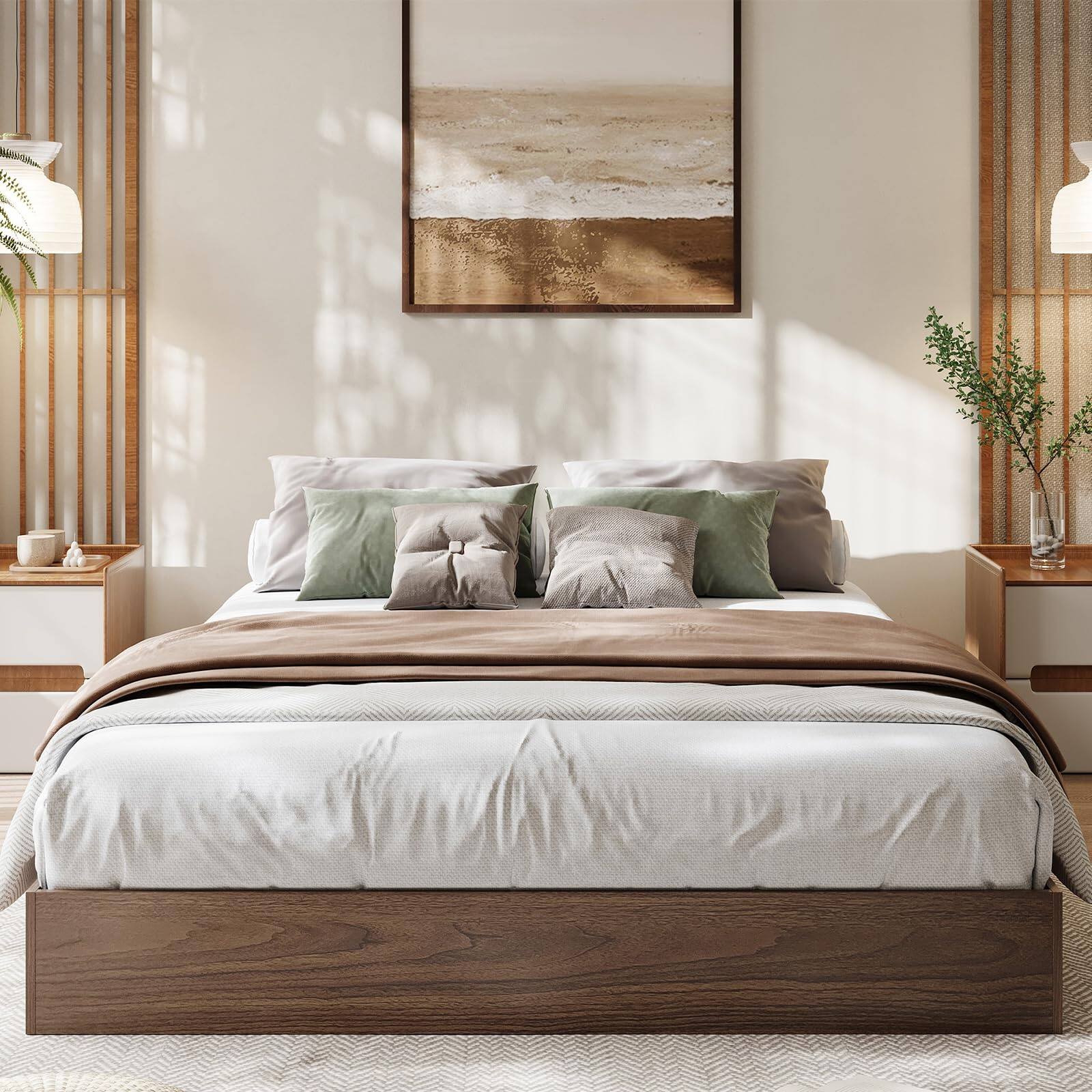 Homhougo Full Size Wood Platform Bed Frame,Wooden Bed Frame Without ...