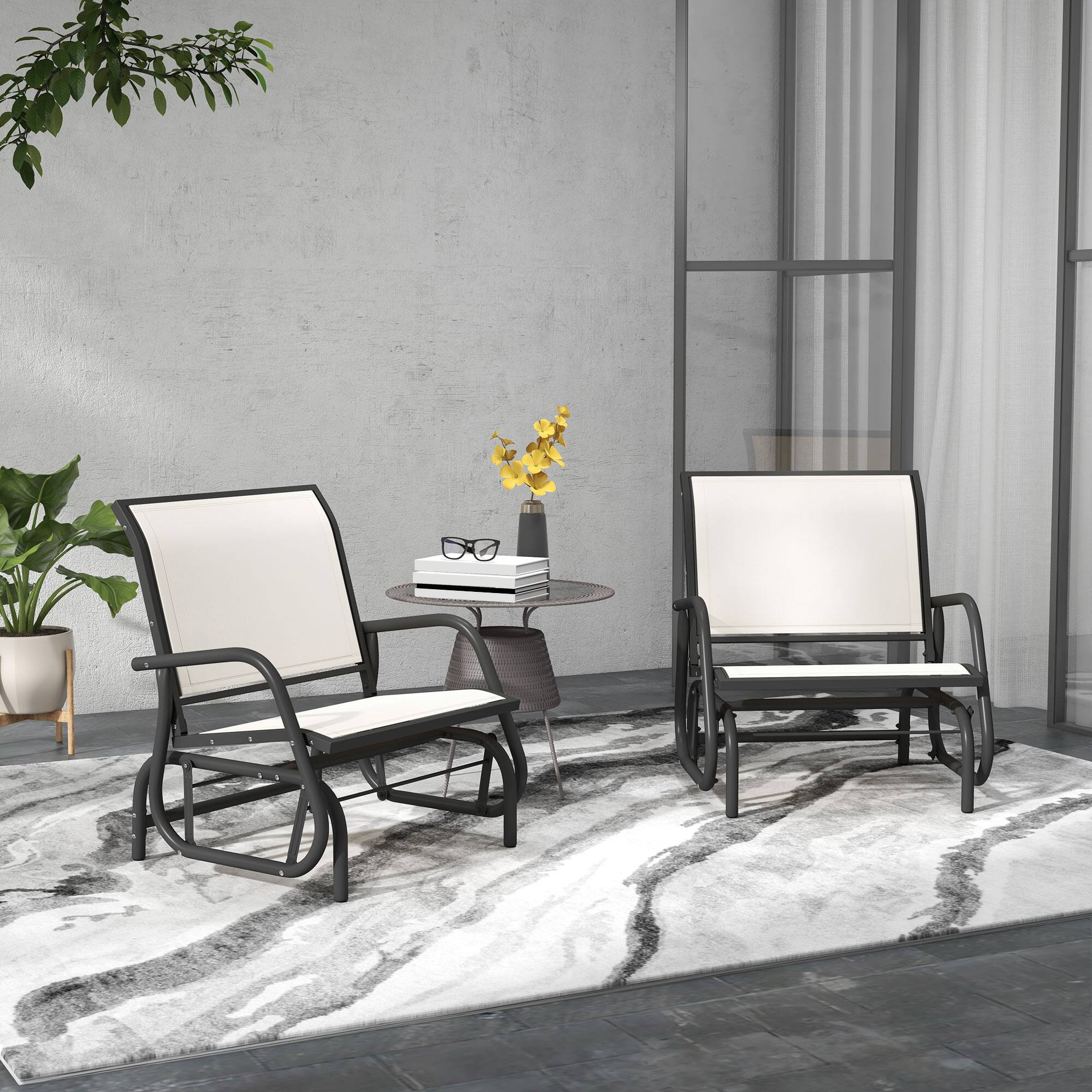 Outsunny Porch Glider Set of 2, Metal Frame Swing Glider Chair with ...