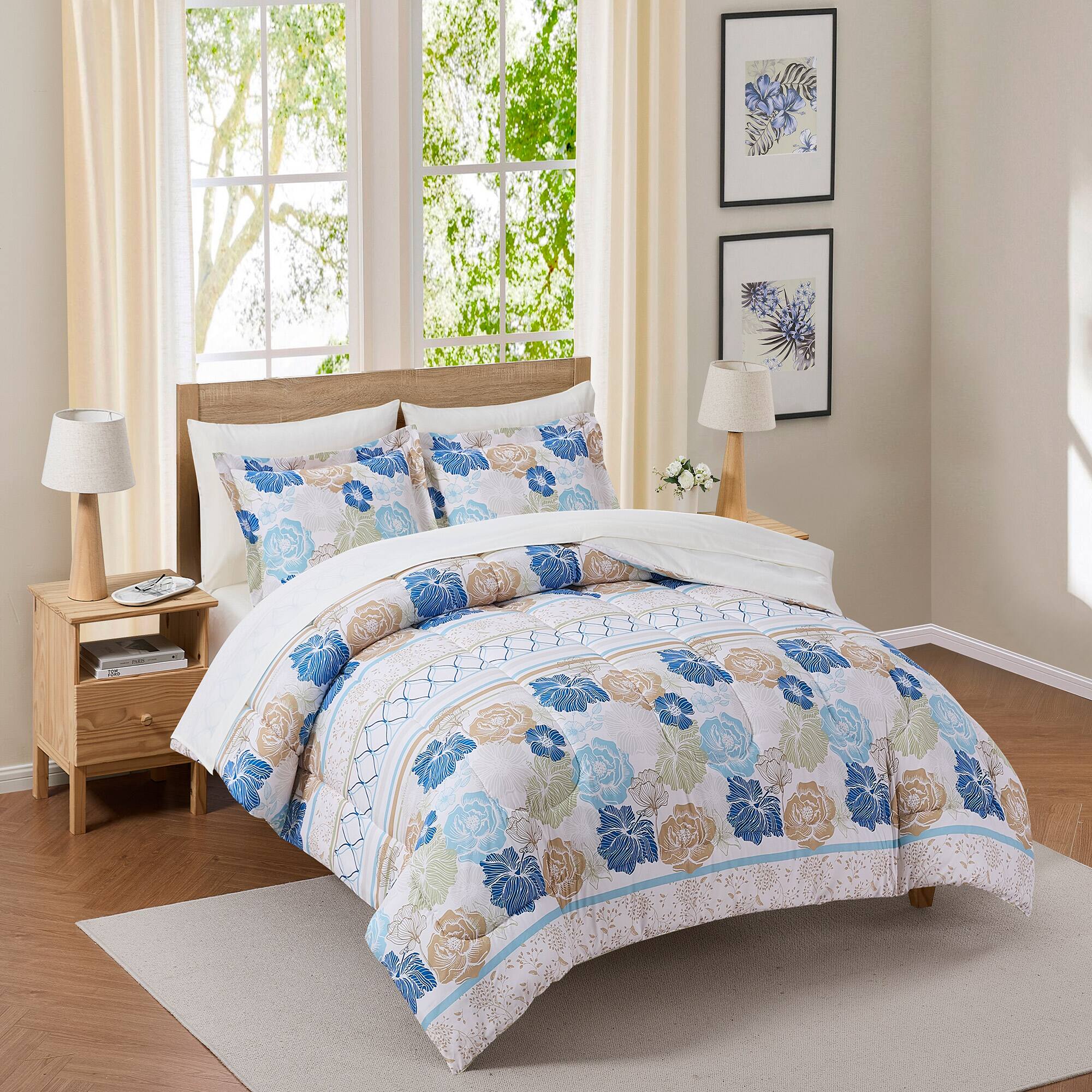 Sweet Home Collection 7 Piece Floral Stripe Bed in a Bag Comforter ...