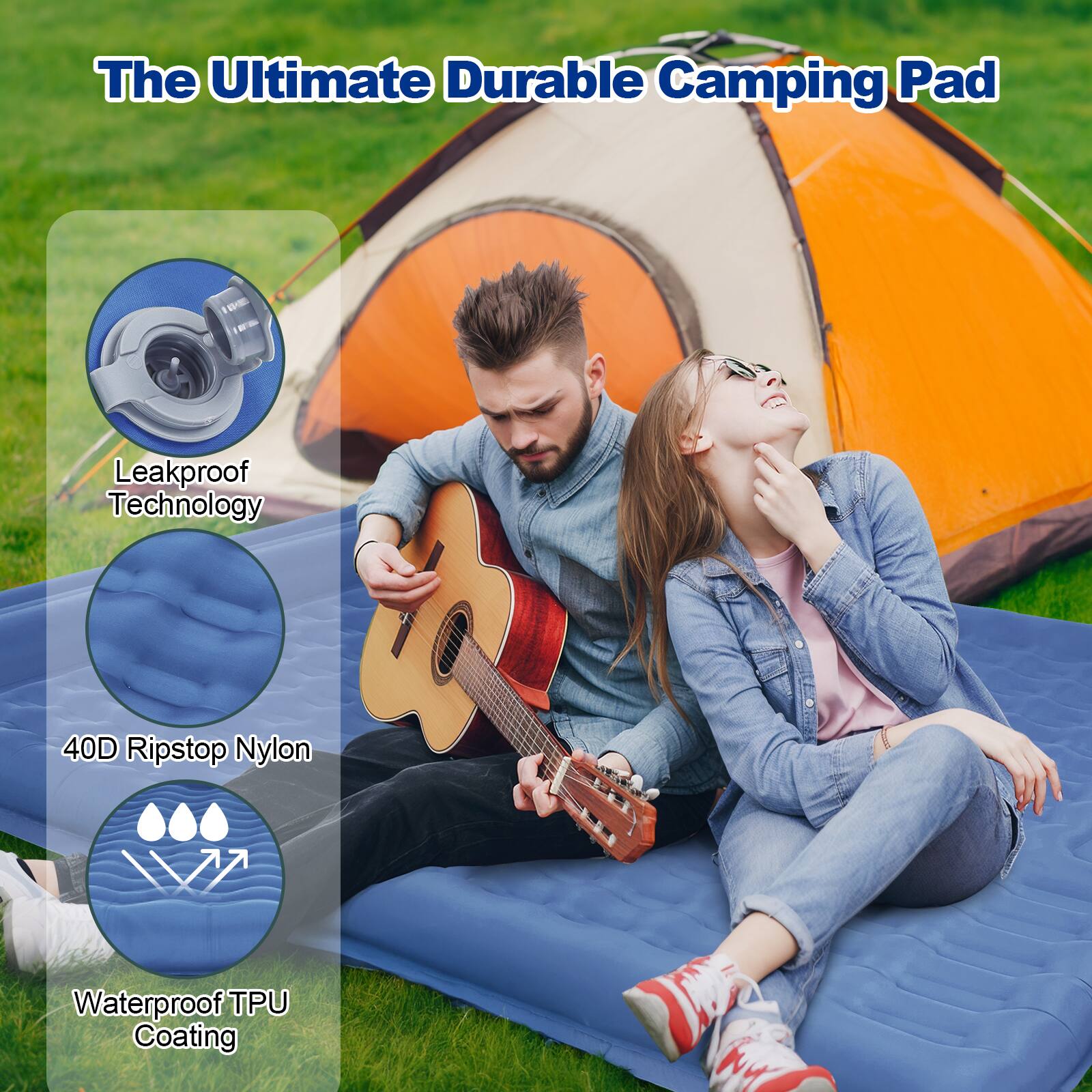 CAMULAND Double Camping Sleeping Pad Inflatable Mat with Built in ...