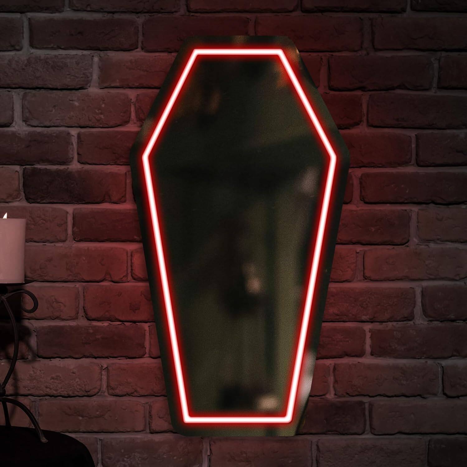 PARKER SLATER Kavaas Neon Coffin Mirror – Gothic LED Wall Light for ...