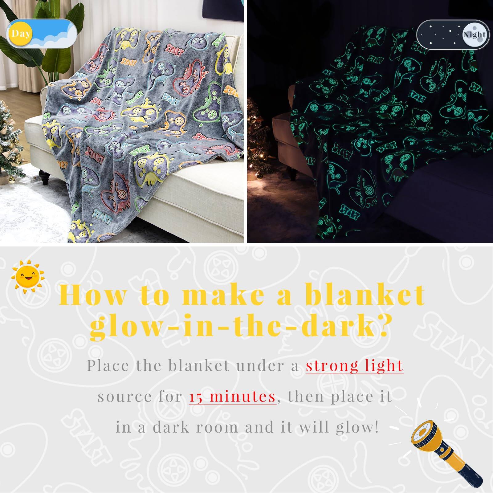Dapper Styles Gaming Toys Gifts For Teen Glow In The Dark Blanket Gamer ...