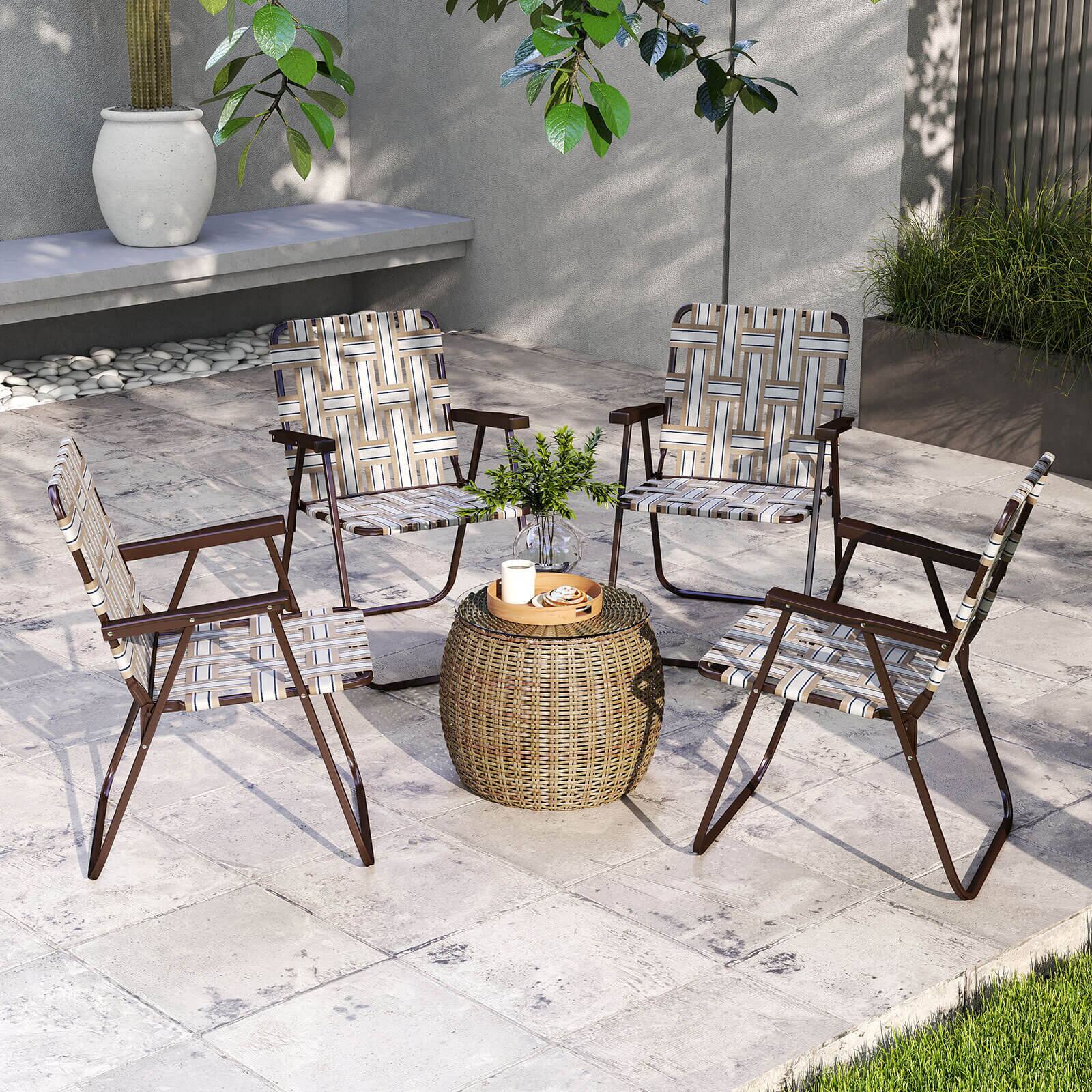 Costway Folding Beach Chairs Set of 2 with Armrests for Adults Loads up ...