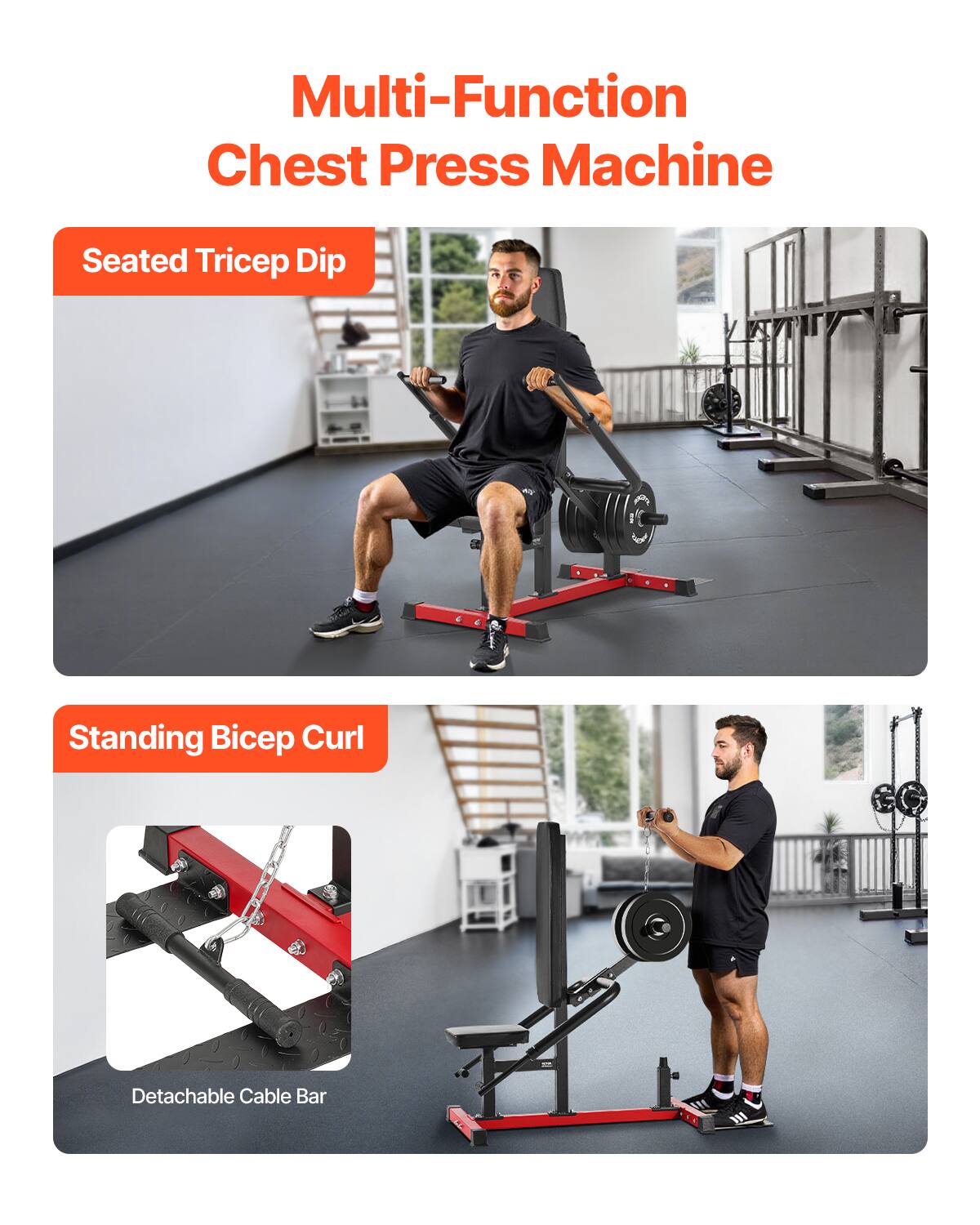 VEVOR Seated Dip Machine, Tricep Bicep Press Down Machine with Cable ...