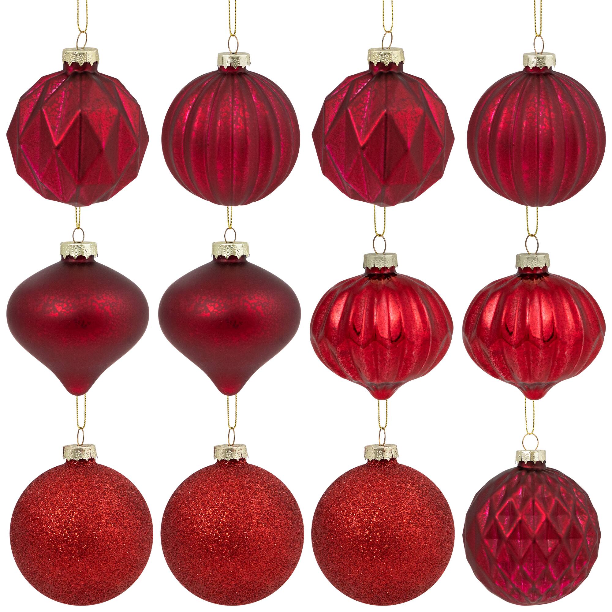 Northlight Mercury Style Onion and Ball Glass Christmas Ornament Set 3 ...