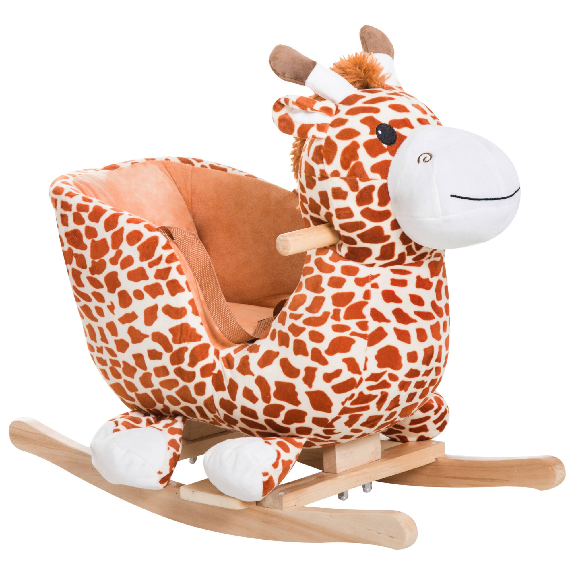 Glintex Plush Giraffe Rocking Horse for Kids with Music, Safety Belt, and Soft Seat Brown ...