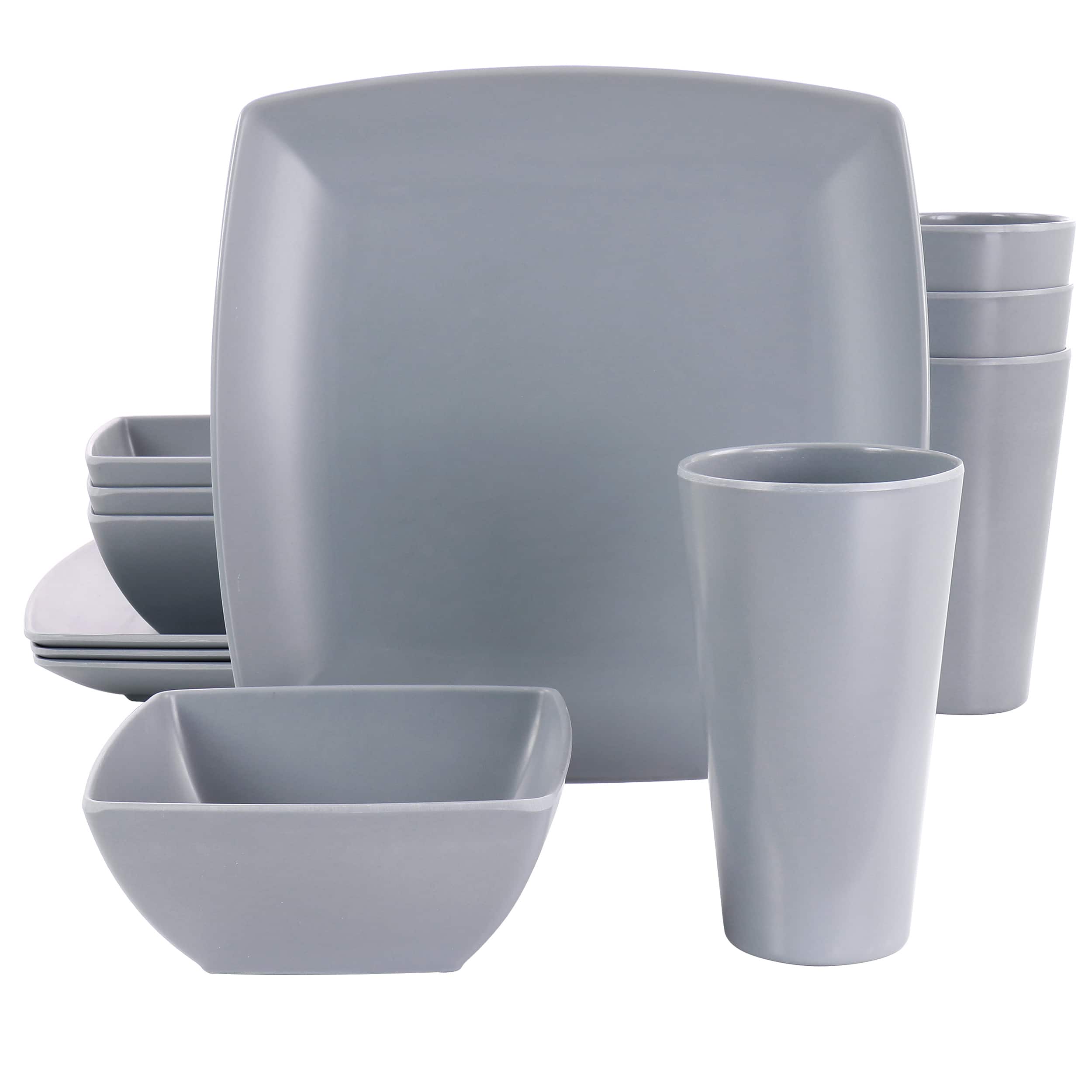 Gibson Home 12 Piece Grayson Melamine Square Dinnerware Set - Gray ...