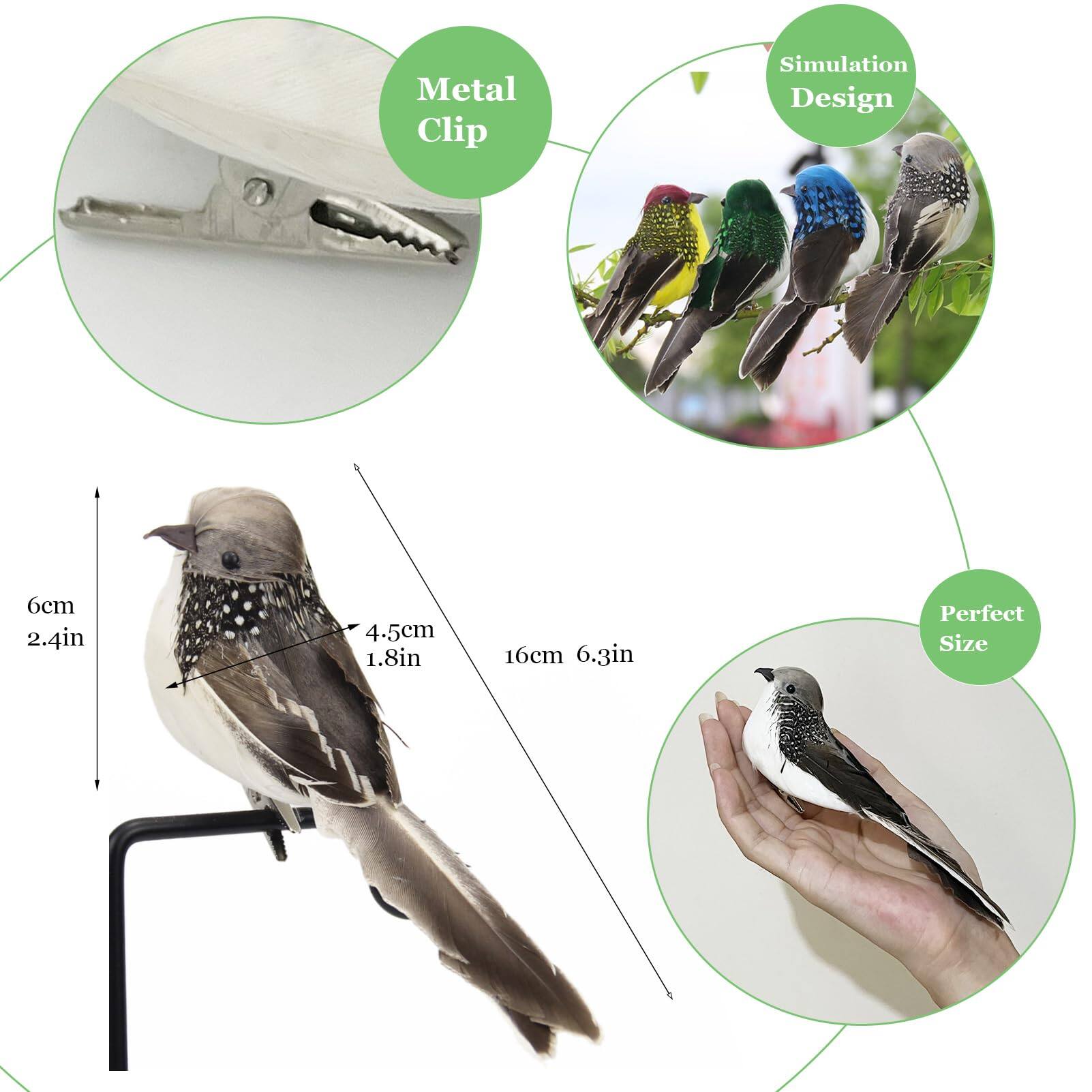 Paradigms Interiors Artificial Feathered Birds Clip On Sparrow Bird ...