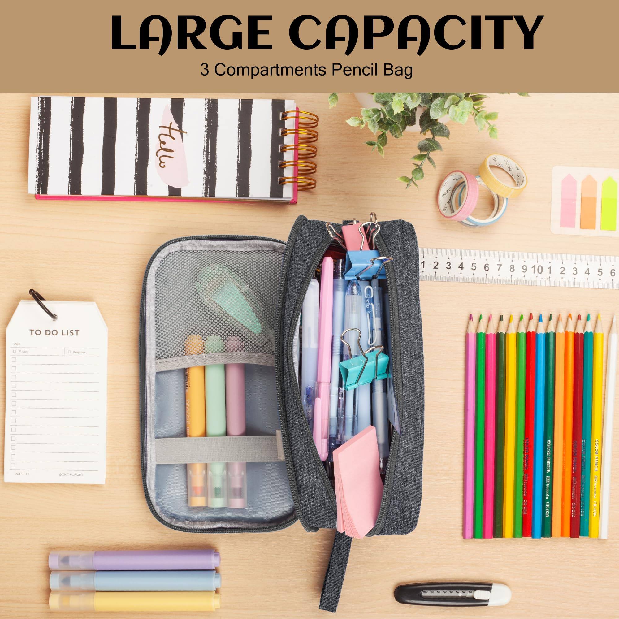 Dapper Styles Pencil Case Big Capacity Pen Pouch Storage Holder Marker Bag Durable 3 Compartment ...