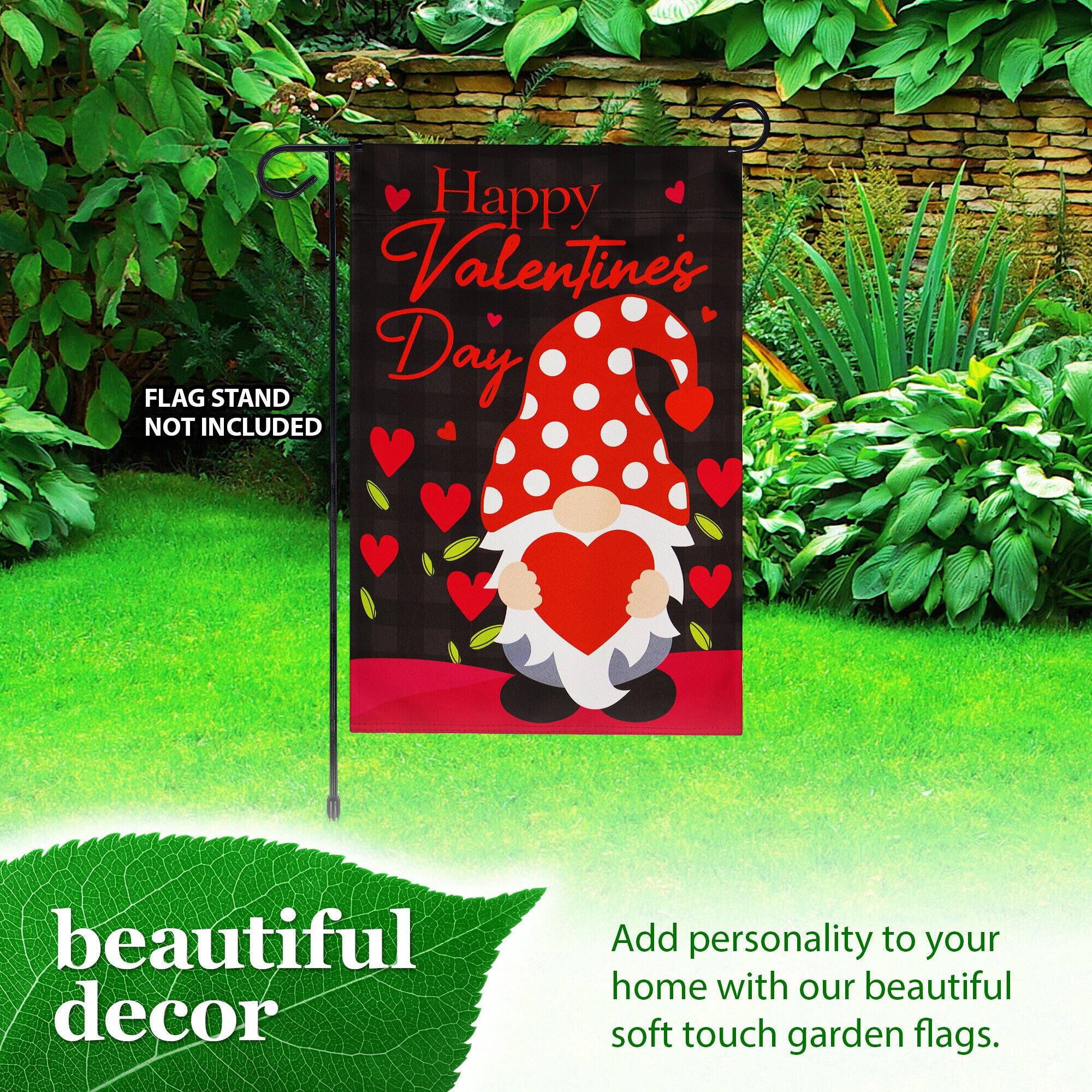 G128 Garden Flag Happy Valentine's Day Gnome Holding Heart 12 x 18 in ...