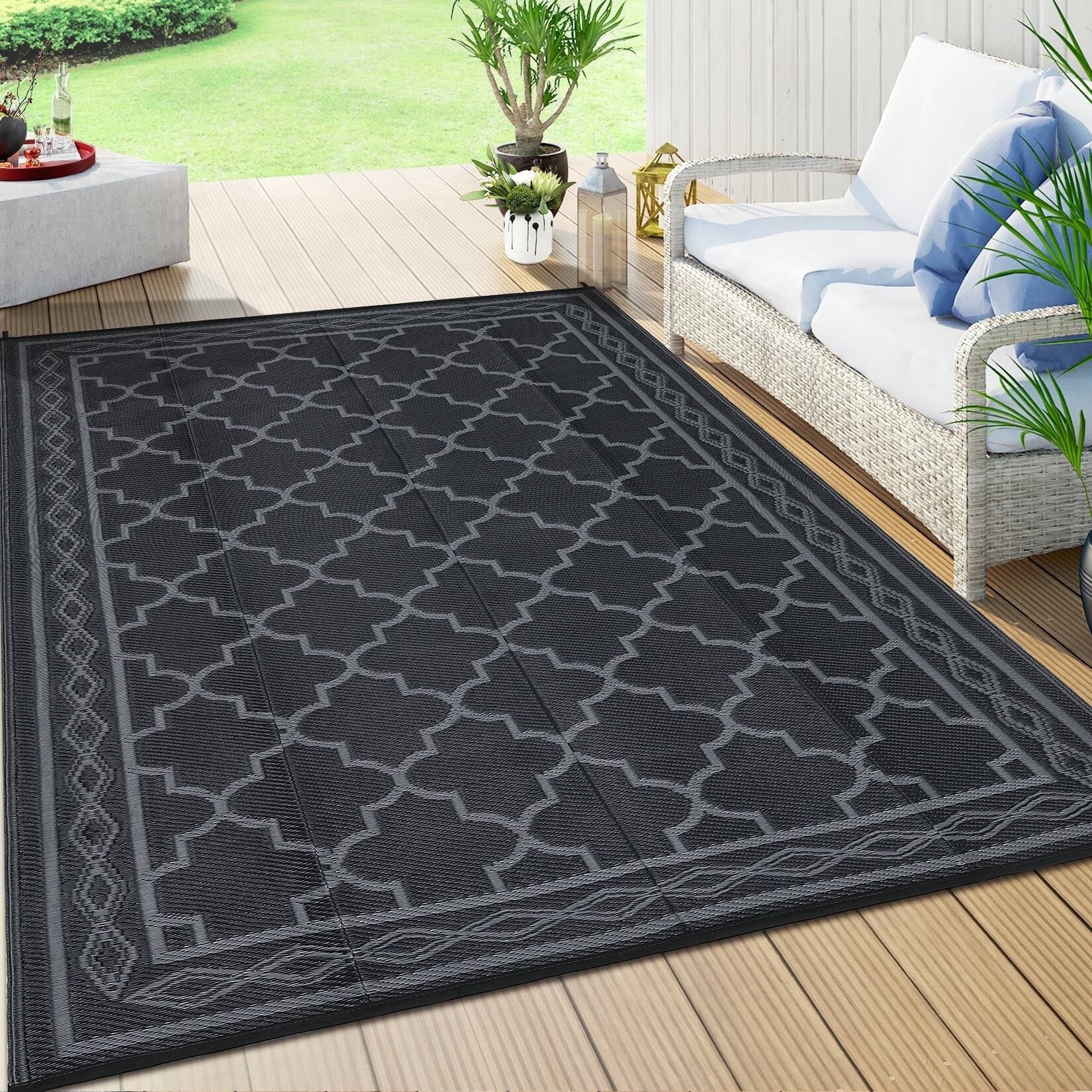 Homhougo 10x20 Waterproof Reversible Plastic Straw Outdoor Rug for ...
