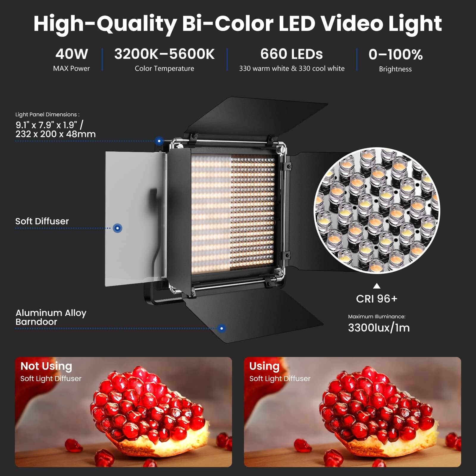 Reds Spade NEEWER Color 660 LED Video Light Stand Kit 3200 5600K CRI ...
