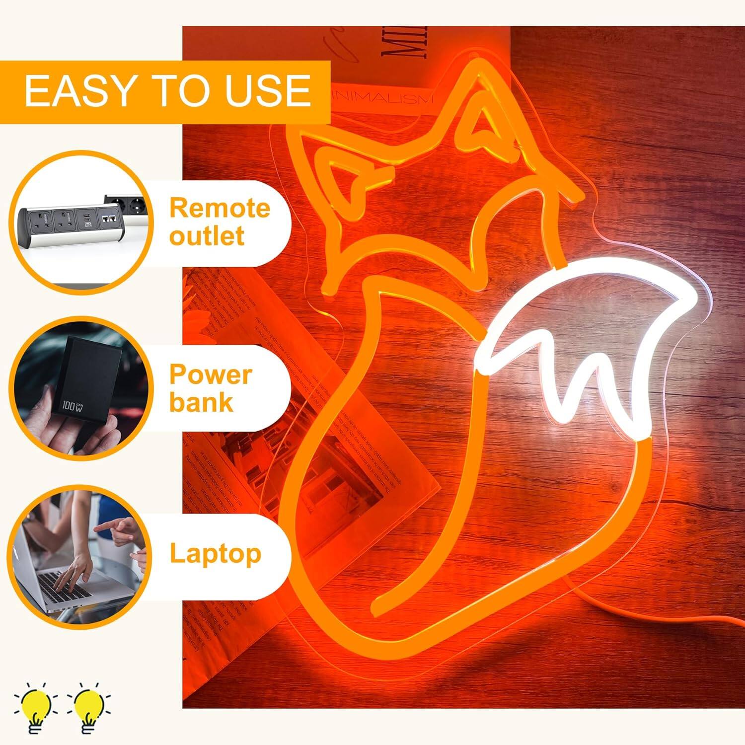 Auledio Allball Fox Neon Signs for Wall Decor,Dimmable Fox LED Neon ...