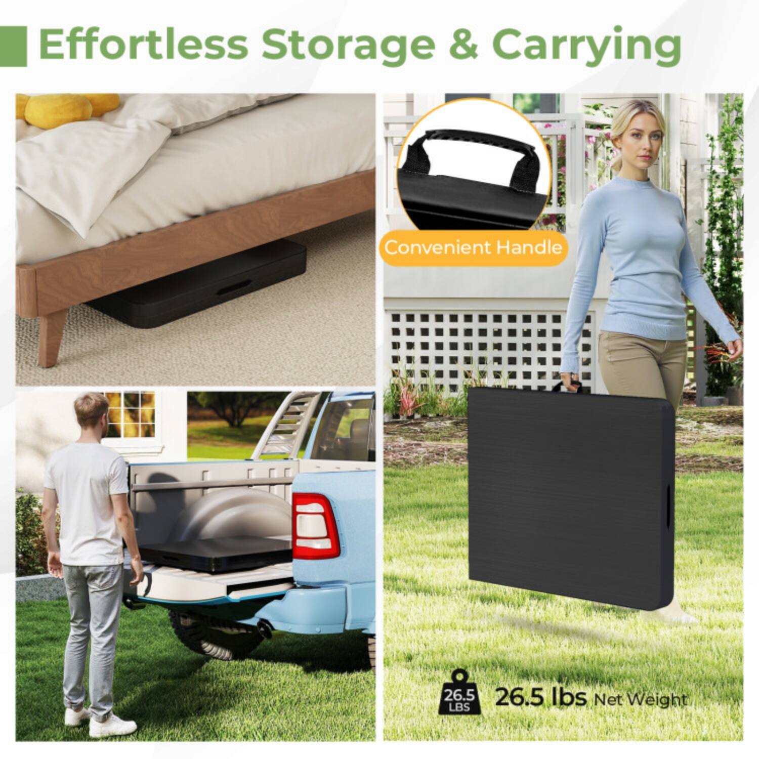 Mondawe 71" Portable Folding Camping Table w Carrying Handle HDPE Top ...
