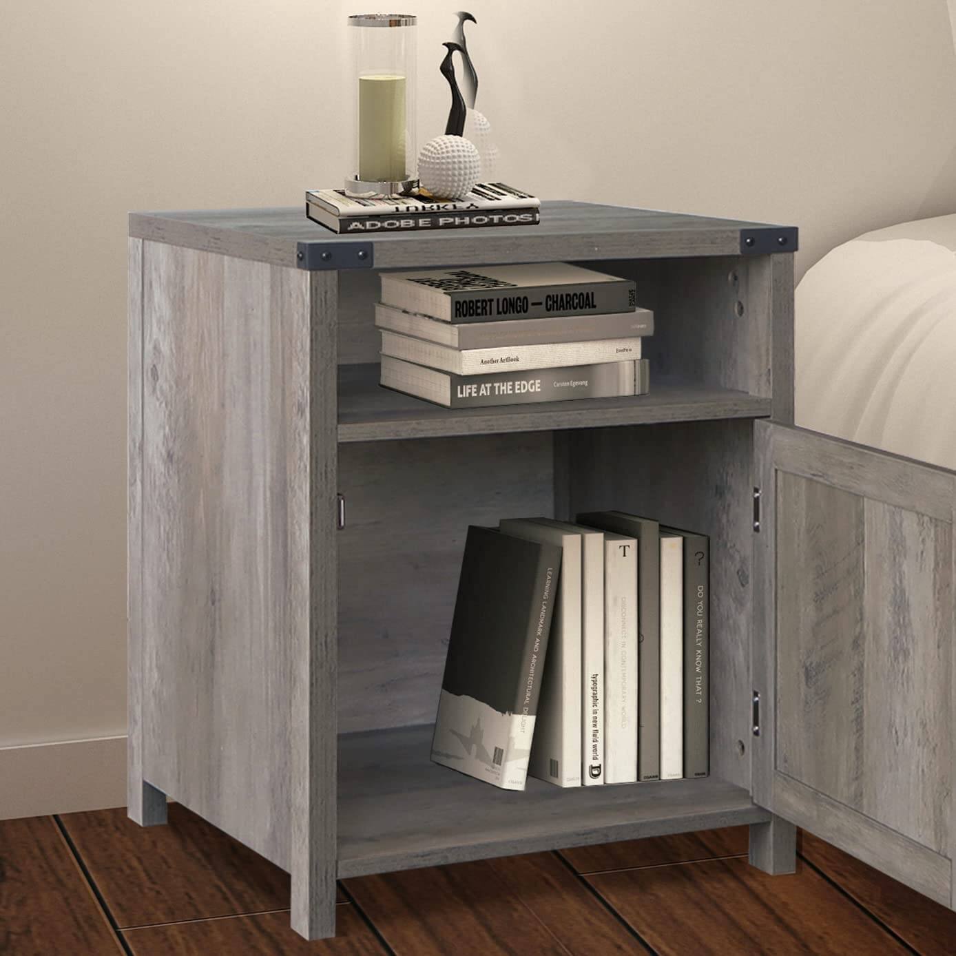 Hivvago Farmhouse Style End Table Barn Door Nightstand with Open Shelf ...