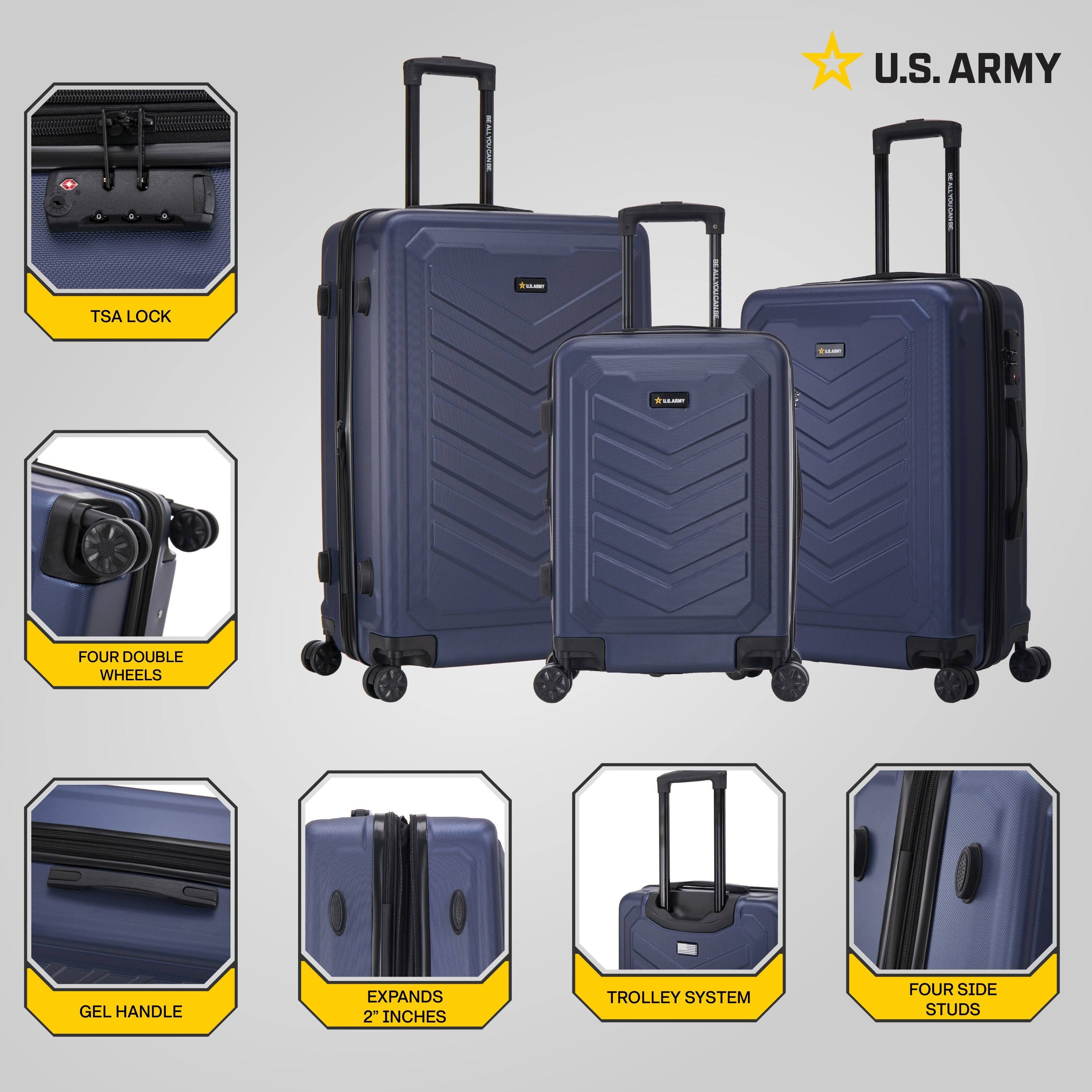 US Army FOX PRO 3 piece Luggage Set 20"/24"/28" Expandable Suitcases ...