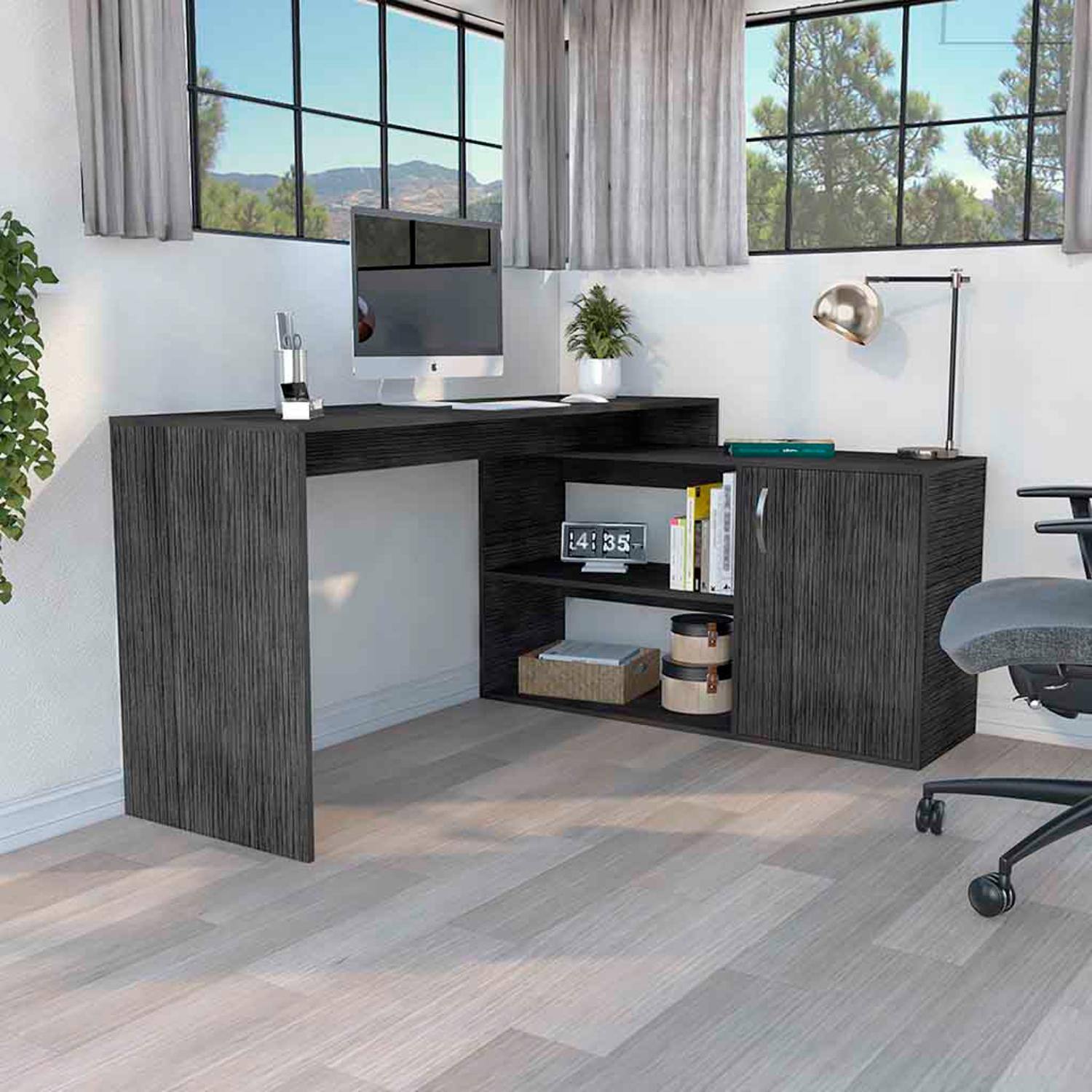 TuHome Axis Modern L Shaped Computer Desk With Open & Closed Storage ...
