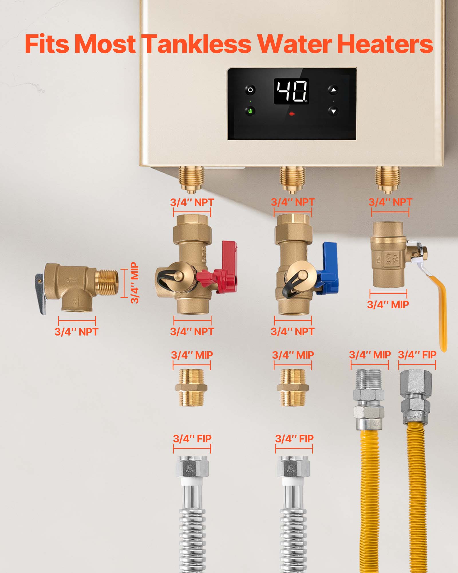 VEVOR Water Heater Kit, 3/4 Inch Cold & Hot Water Plumbing Repair Kit ...