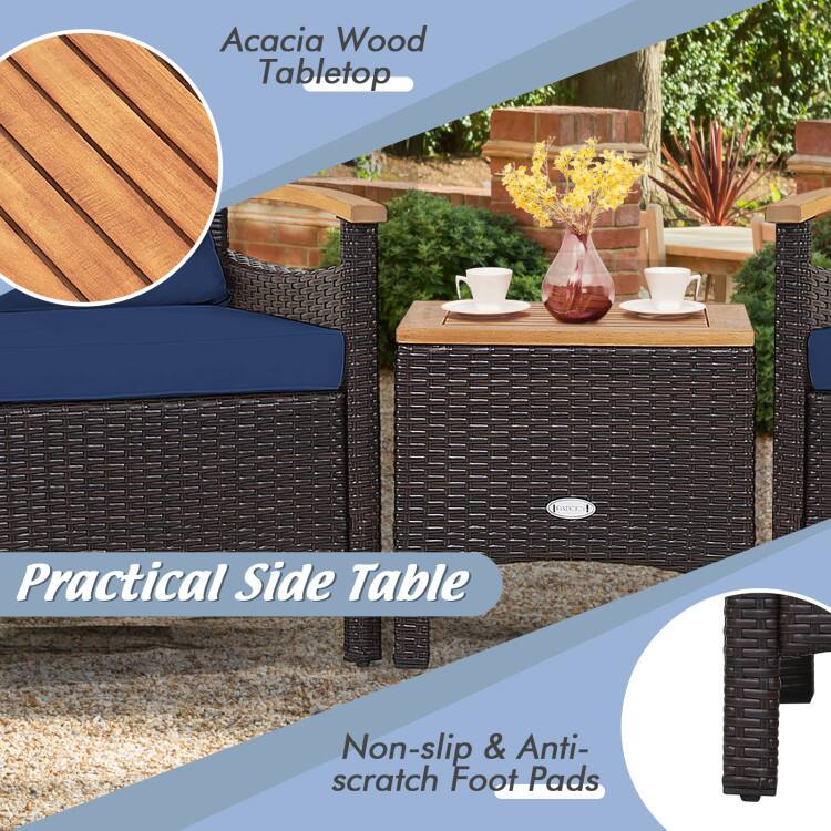 Mondawe 3 Piece Patio Rattan Furniture Set with Removable Cushion and ...